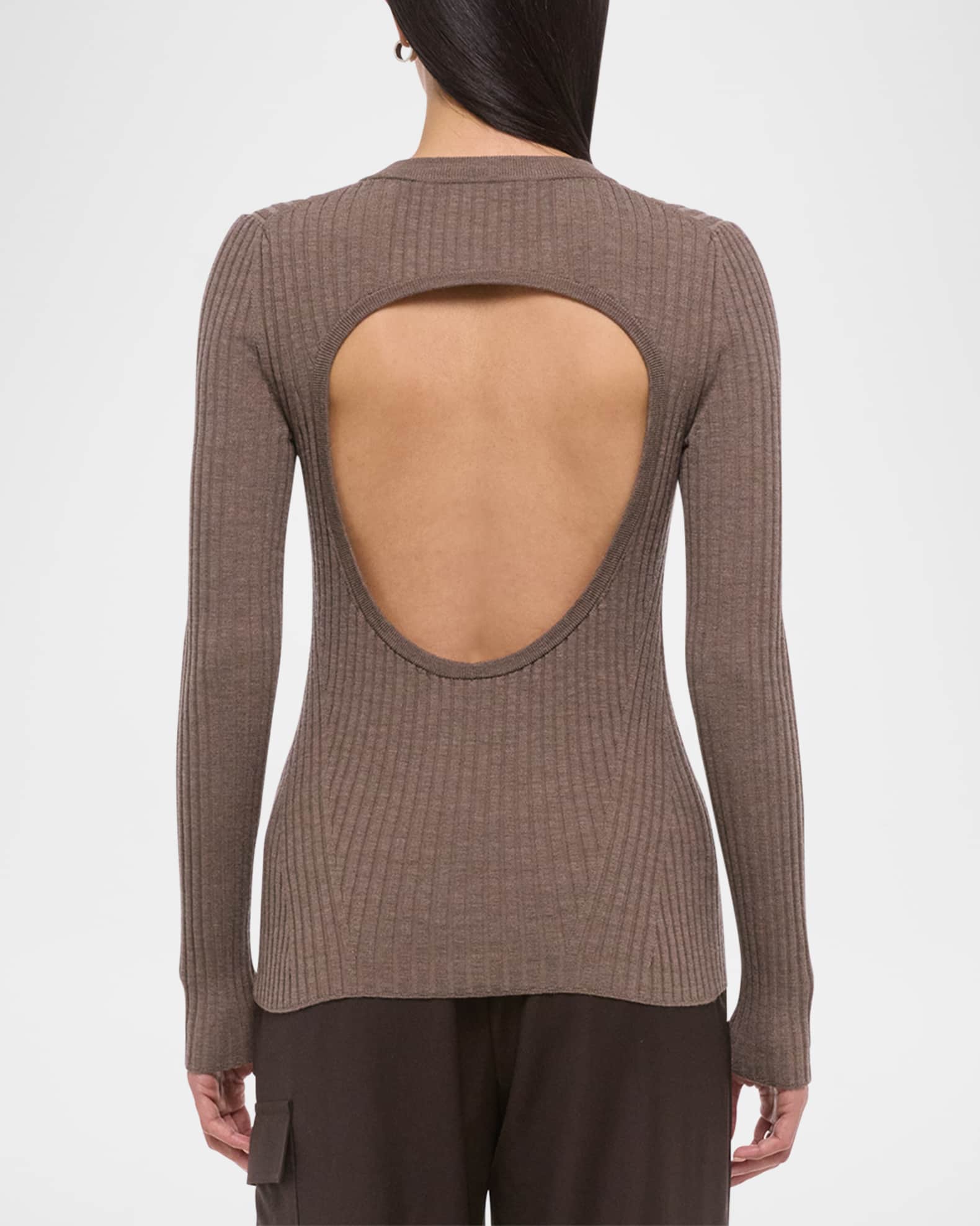 Helmut Lang Open-Back Ribbed Wool Top | Neiman Marcus