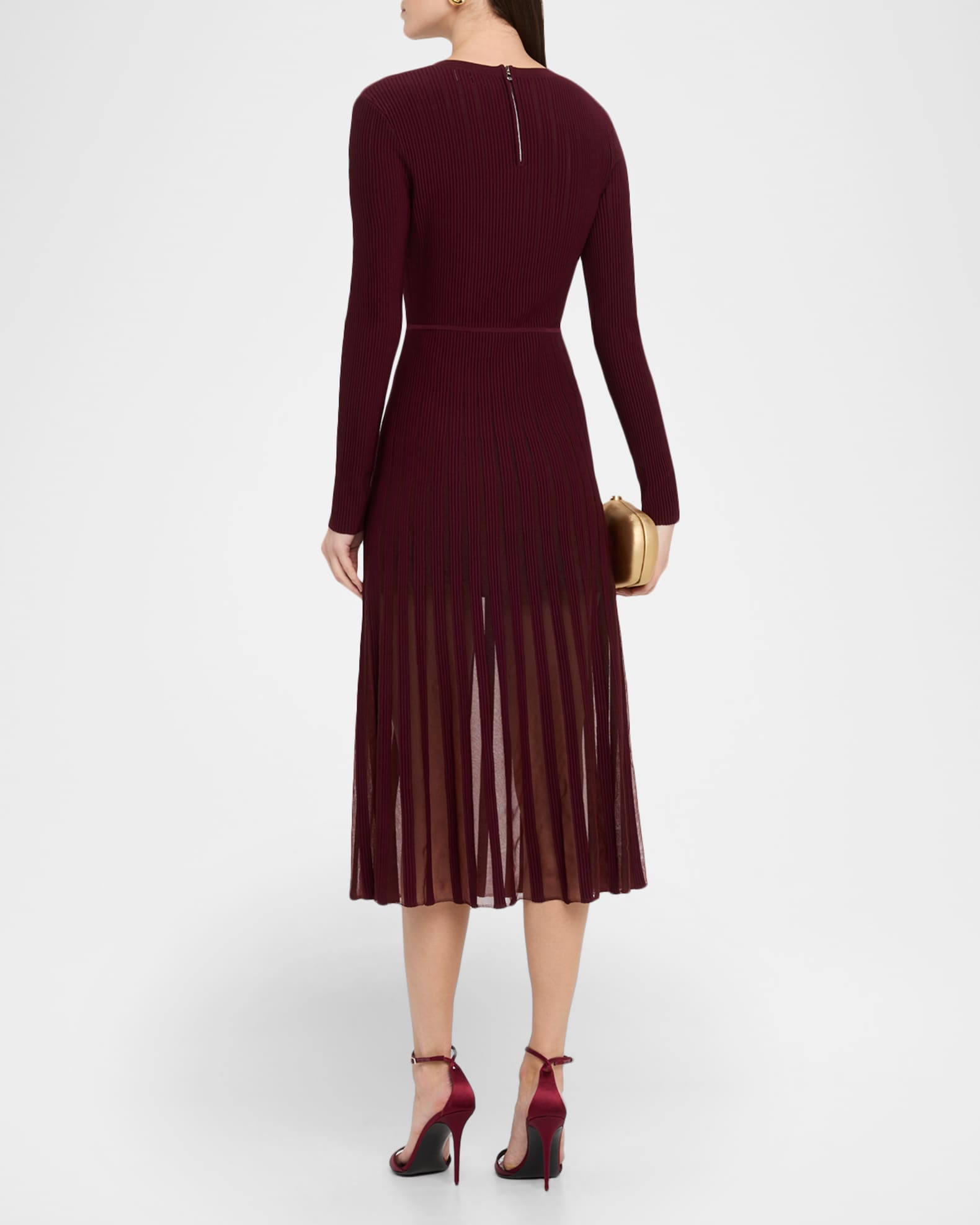 Milly Sheer Ribbed A-Line Midi Dress | Neiman Marcus