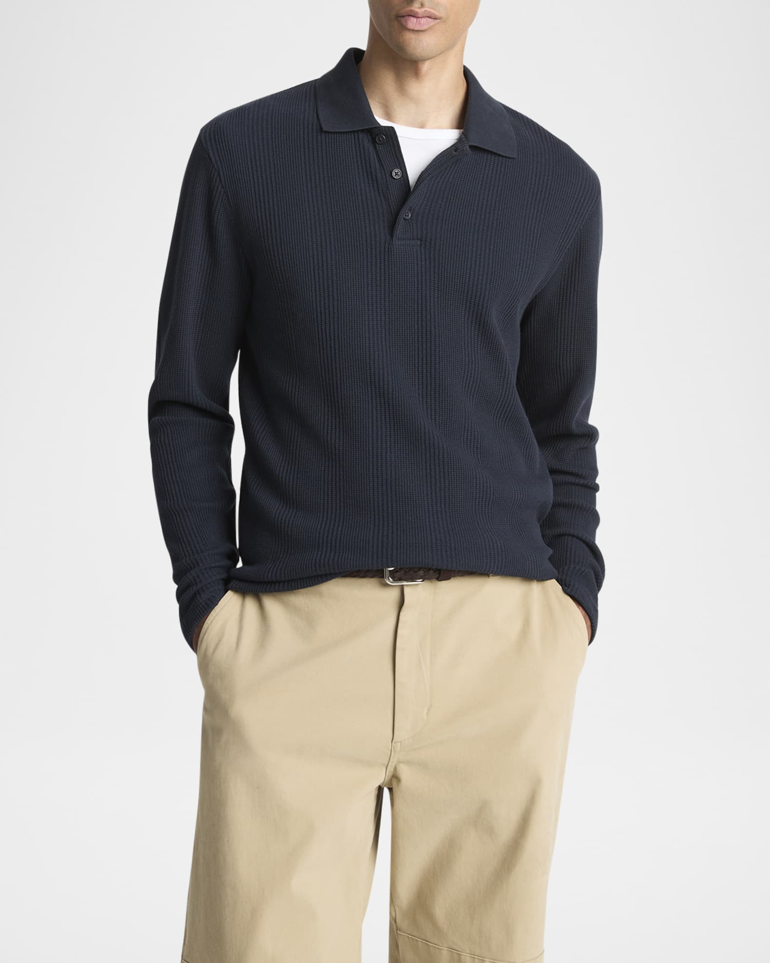Vince Men's Long-Sleeve Textured Polo Shirt | Neiman Marcus