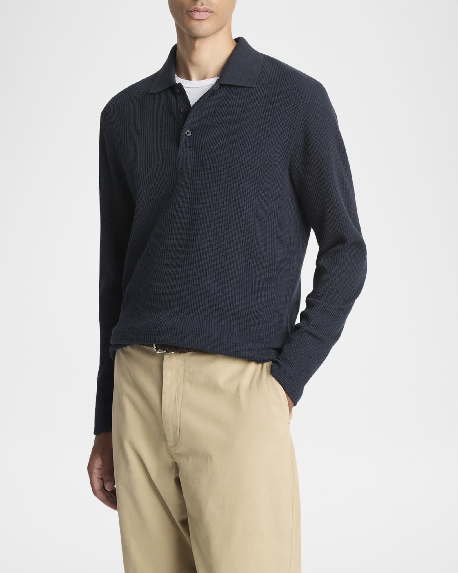 Vince Men's Long-Sleeve Textured Polo Shirt | Neiman Marcus