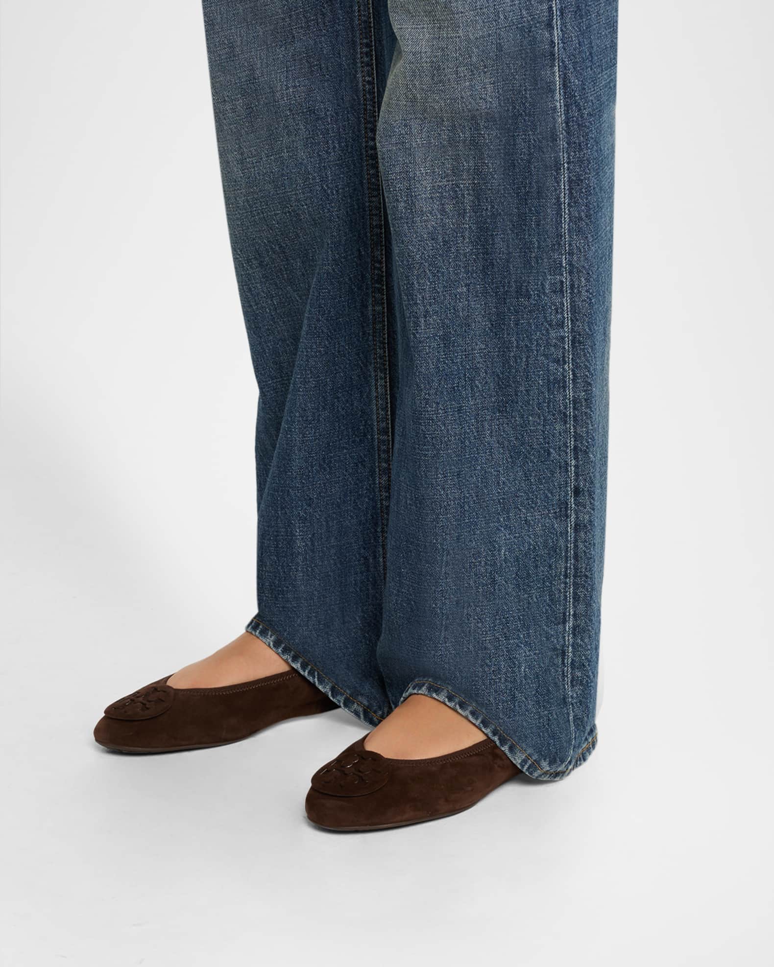 Tory Burch Reva Travel Suede Ballet Flats | Neiman Marcus