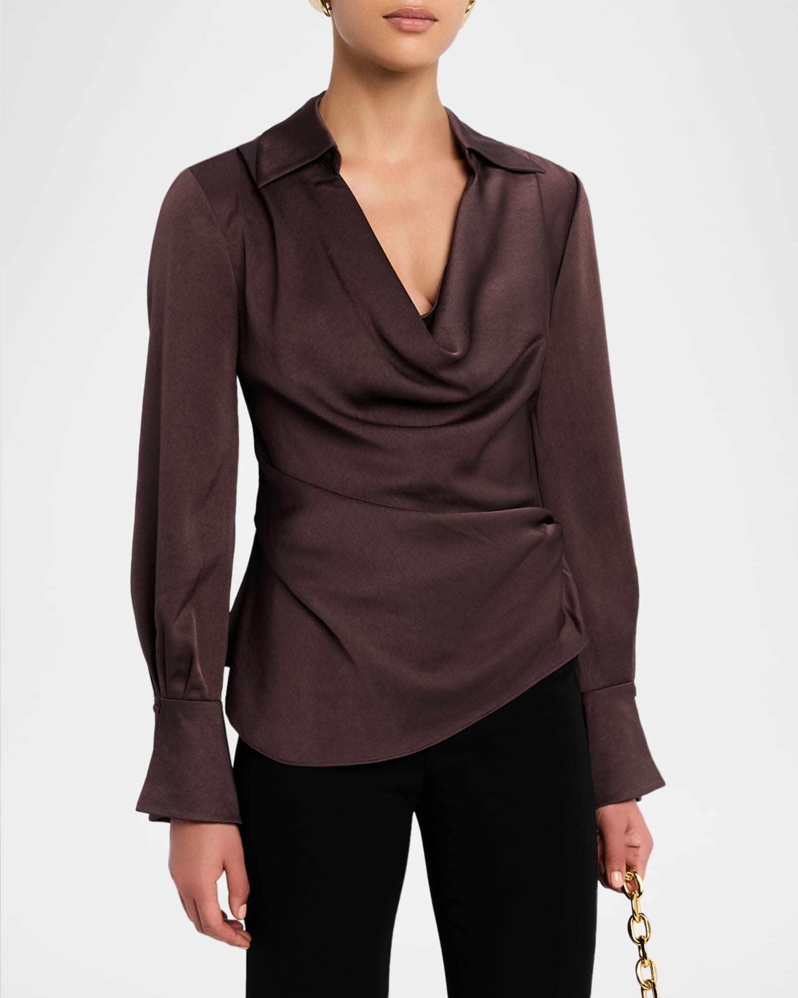 SIMKHAI Symone Long-Sleeve Cowl-Neck Top | Neiman Marcus