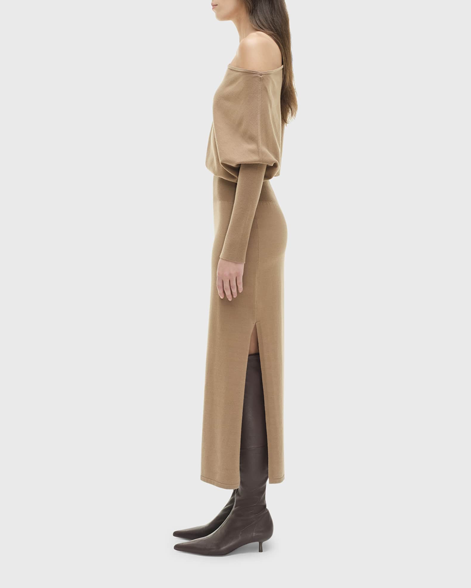 SIMKHAI Janese Off-The-Shoulder Knit Midi Dress | Neiman Marcus