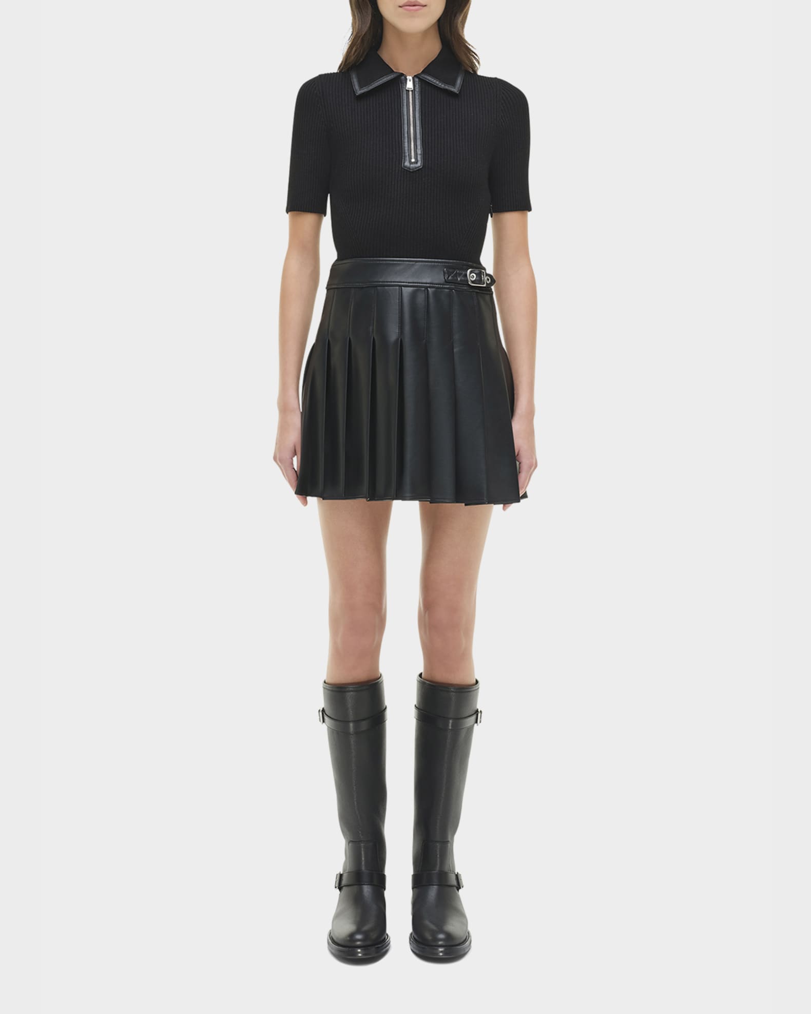 SIMKHAI Linnie Pleated Combo Mini Dress | Neiman Marcus