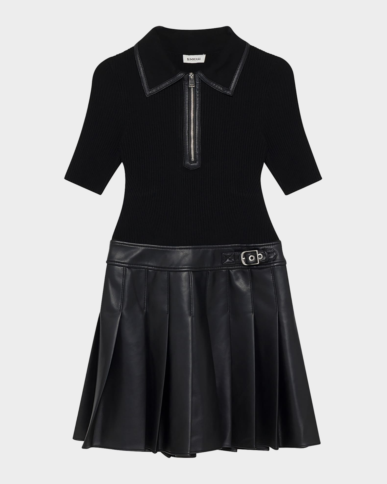 SIMKHAI Linnie Pleated Combo Mini Dress | Neiman Marcus