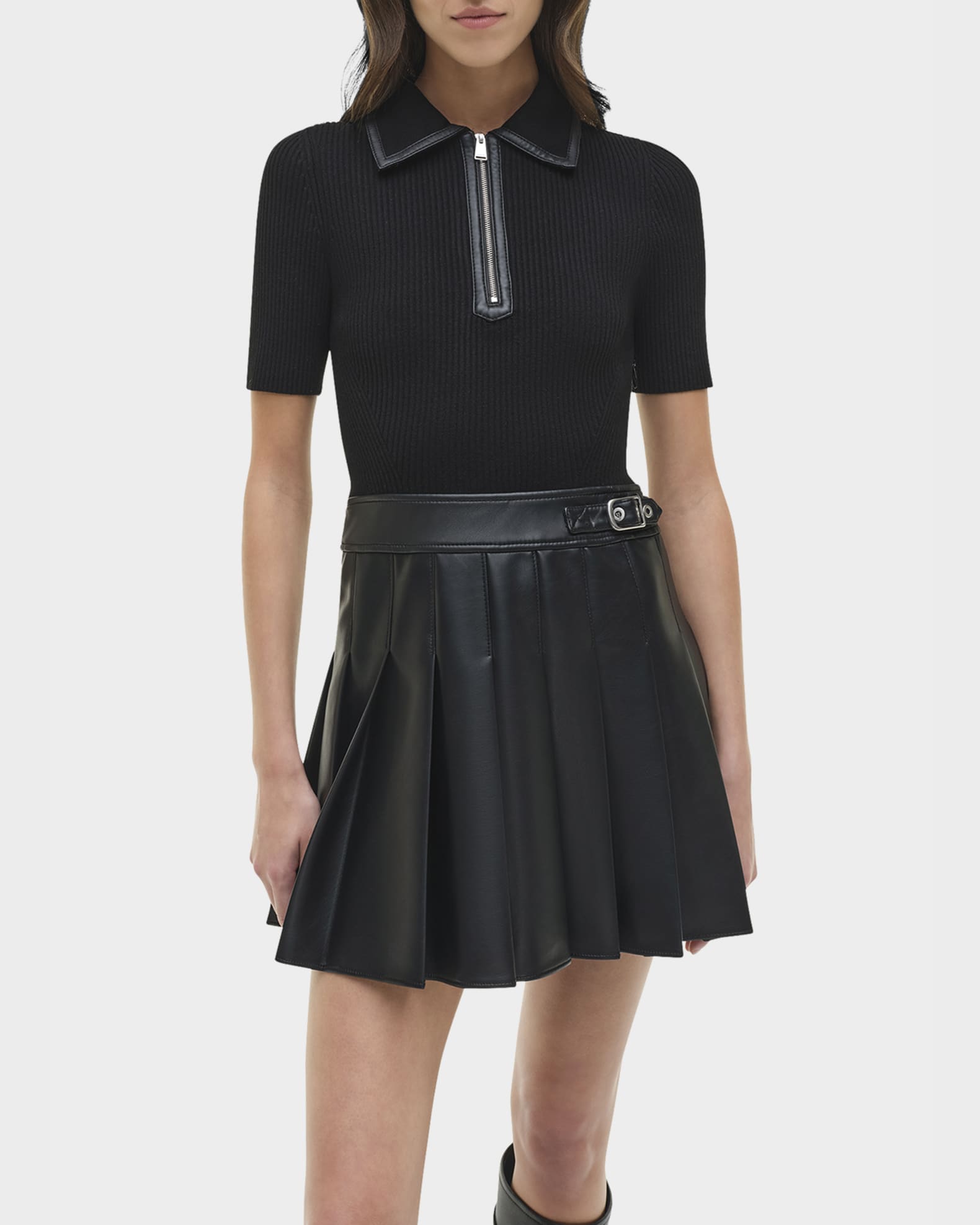 SIMKHAI Linnie Pleated Combo Mini Dress | Neiman Marcus