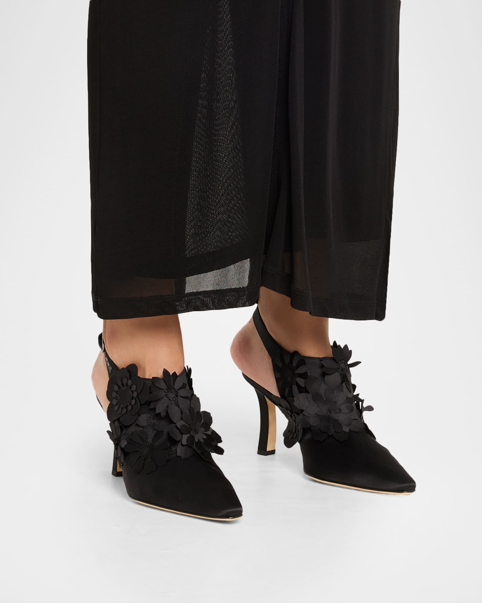 Manolo Blahnik Flower Crepe Antigonid Slingback Pumps | Neiman Marcus