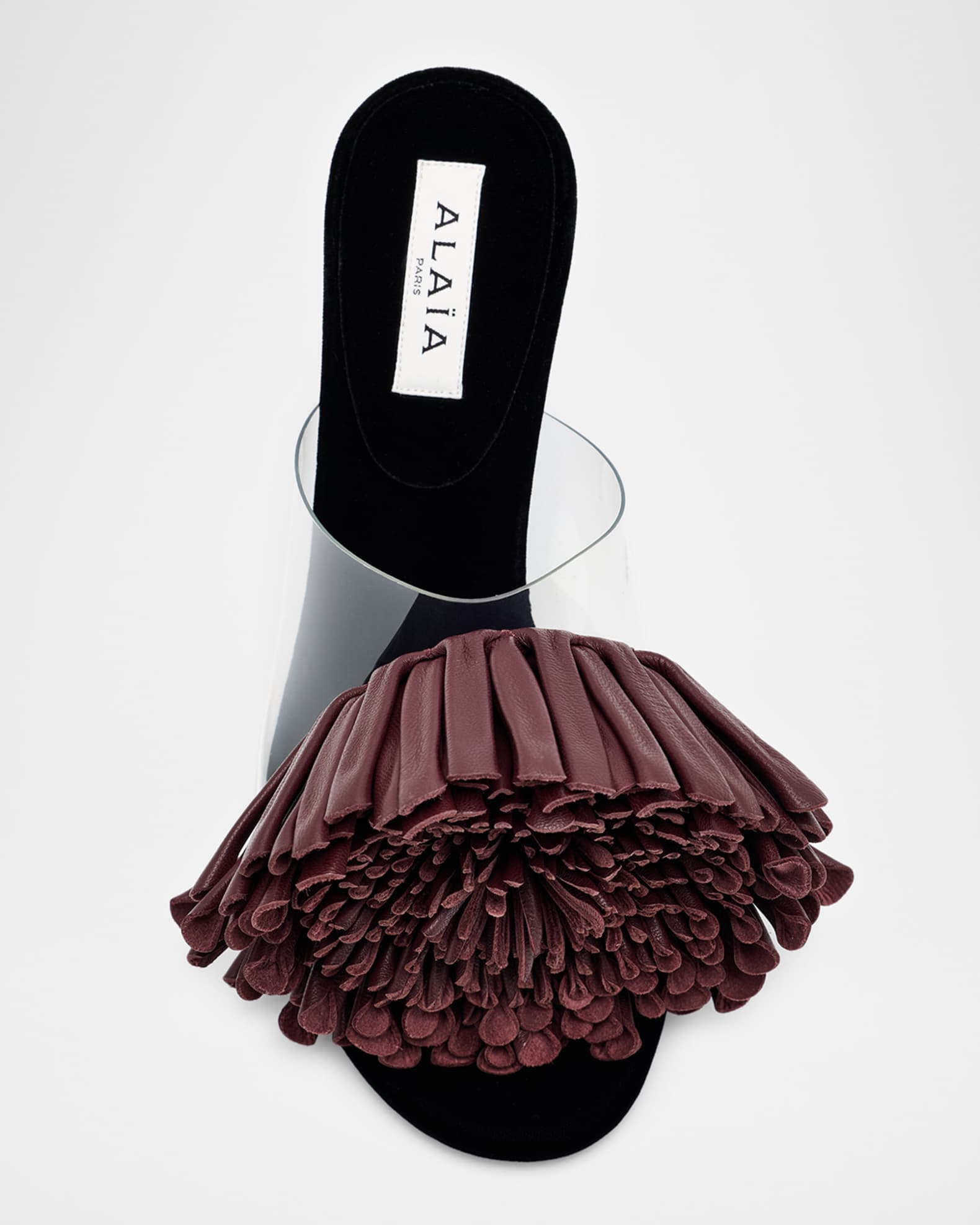 ALAIA Plexi Asymmetric Leather Flower Sandals | Neiman Marcus