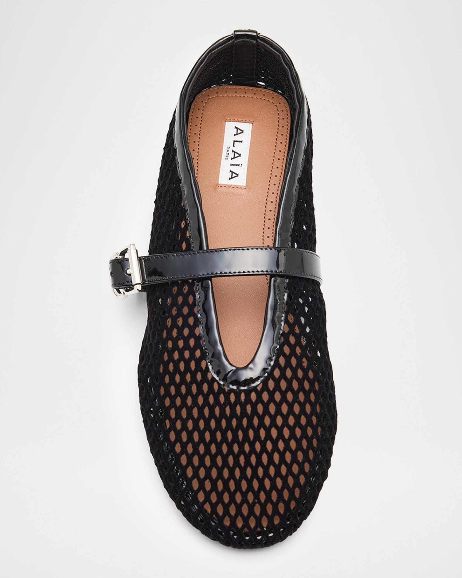 ALAIA Velvet Fishnet Mary Jane Ballerina Flats | Neiman Marcus