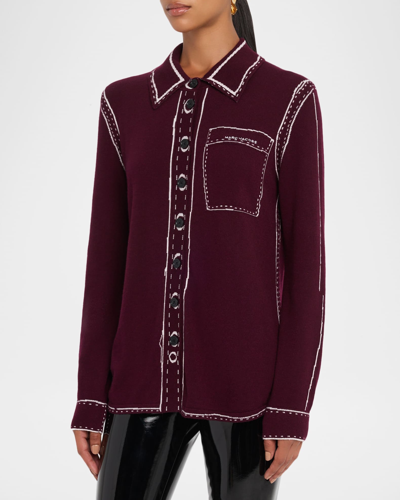 Marc Jacobs Trompe-L'oeil Knit Button-Front Cardigan | Neiman Marcus
