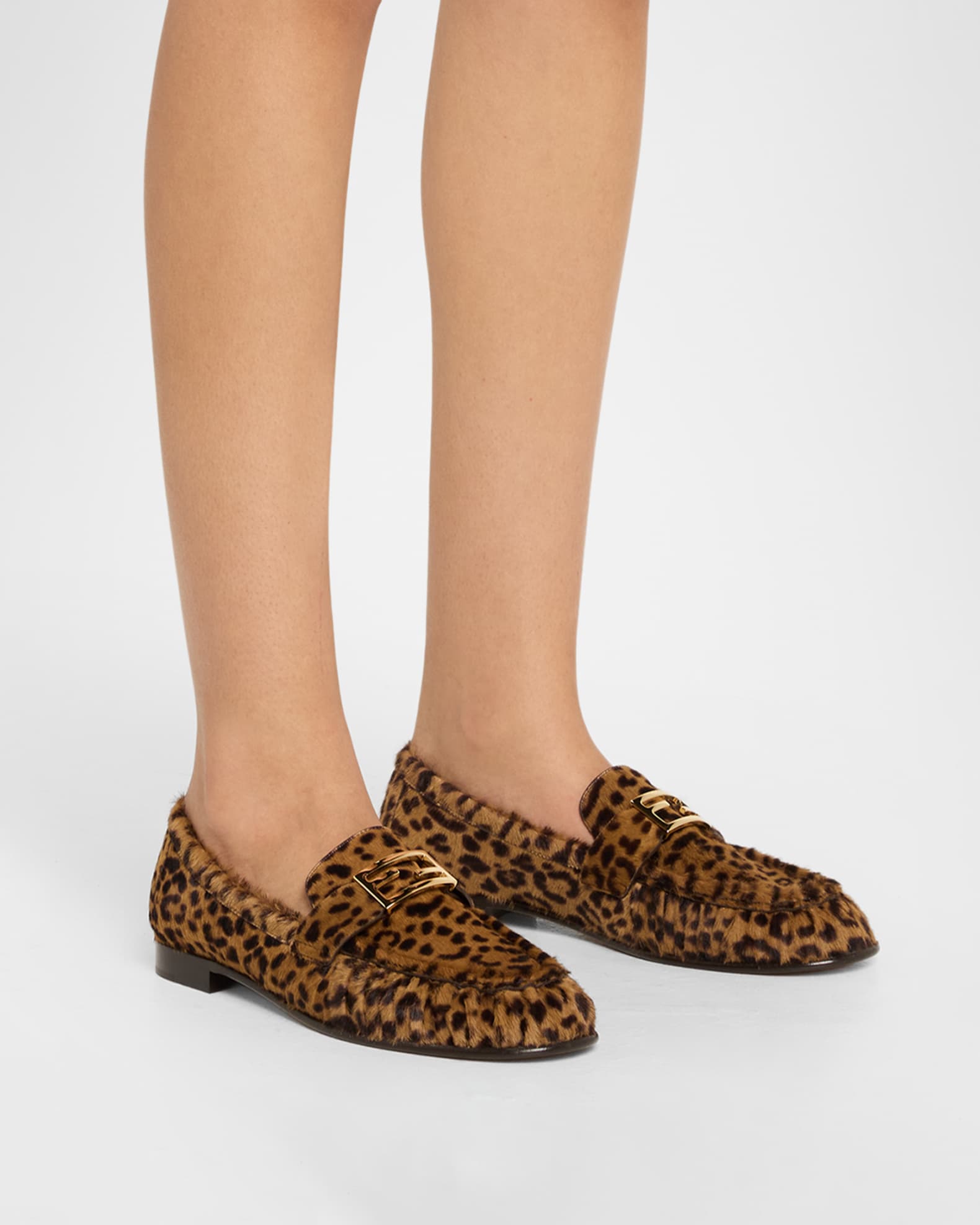 Fendi Leopard Pony Hair Baguette Ruched Loafers | Neiman Marcus