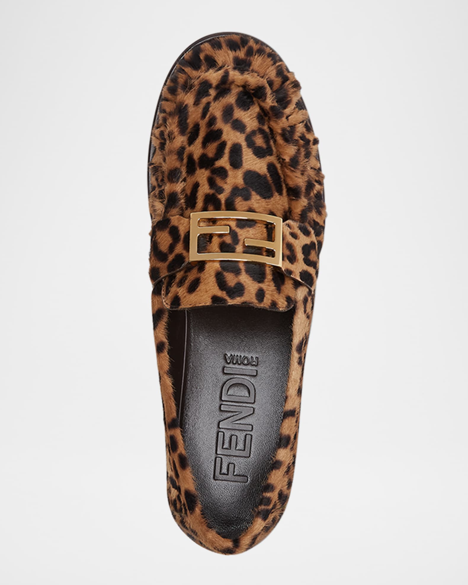 Fendi Leopard Pony Hair Baguette Ruched Loafers | Neiman Marcus