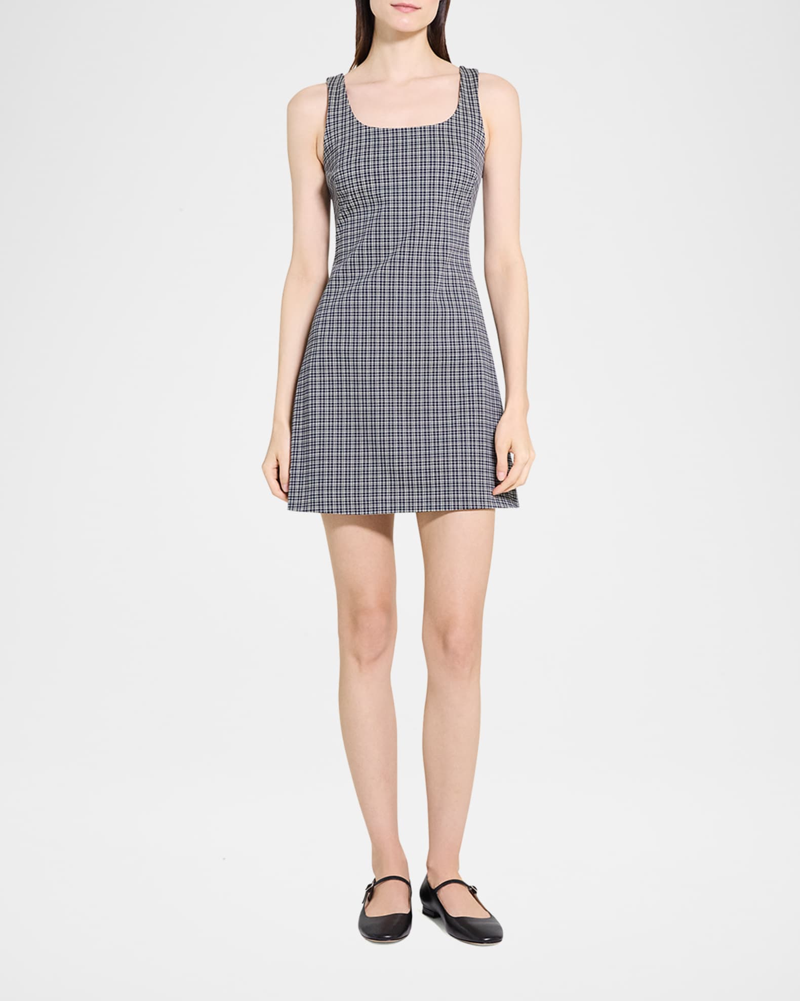 Theory Plaid Scoop-Neck Mini Dress | Neiman Marcus