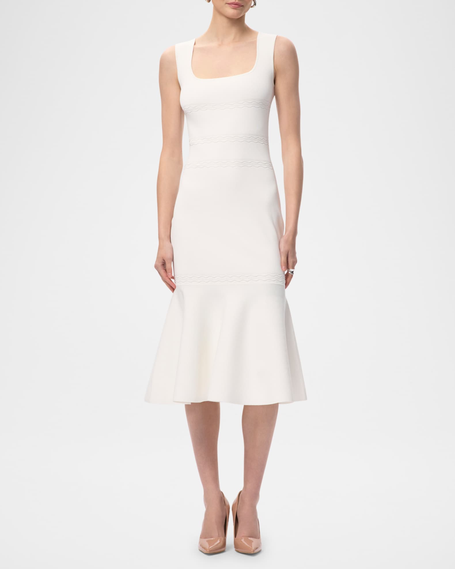 Herve Leger The Camille Sleeveless Flounce Knit Midi Dress | Neiman Marcus