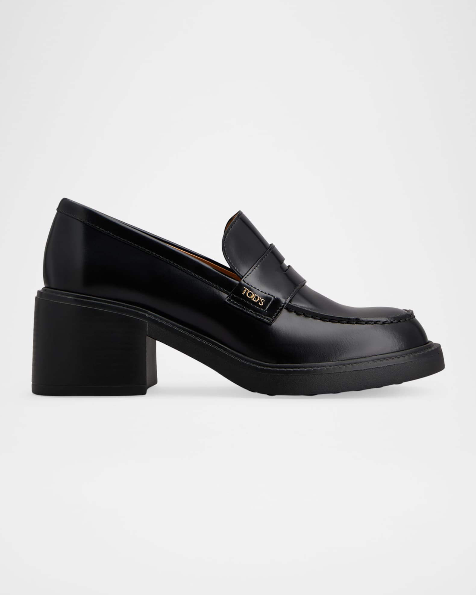 Tod's Gomma Leather Block-Heel Penny Loafers | Neiman Marcus