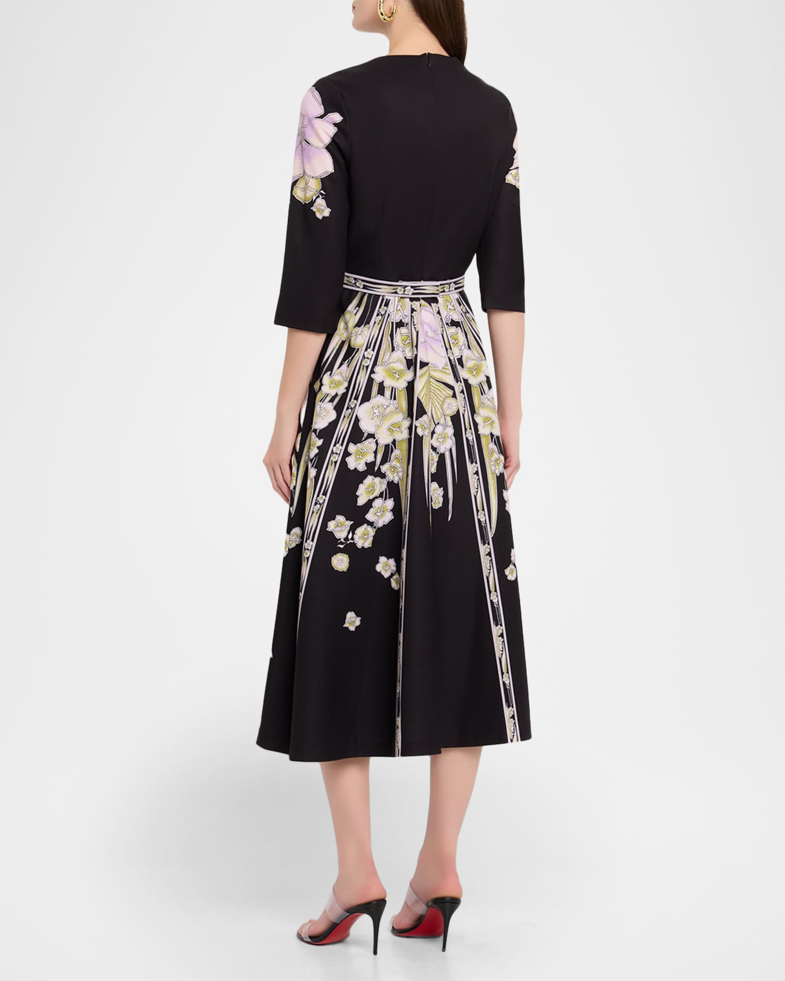 Rickie Freeman for Teri Jon Floral-Print Crepe Midi Dress | Neiman Marcus