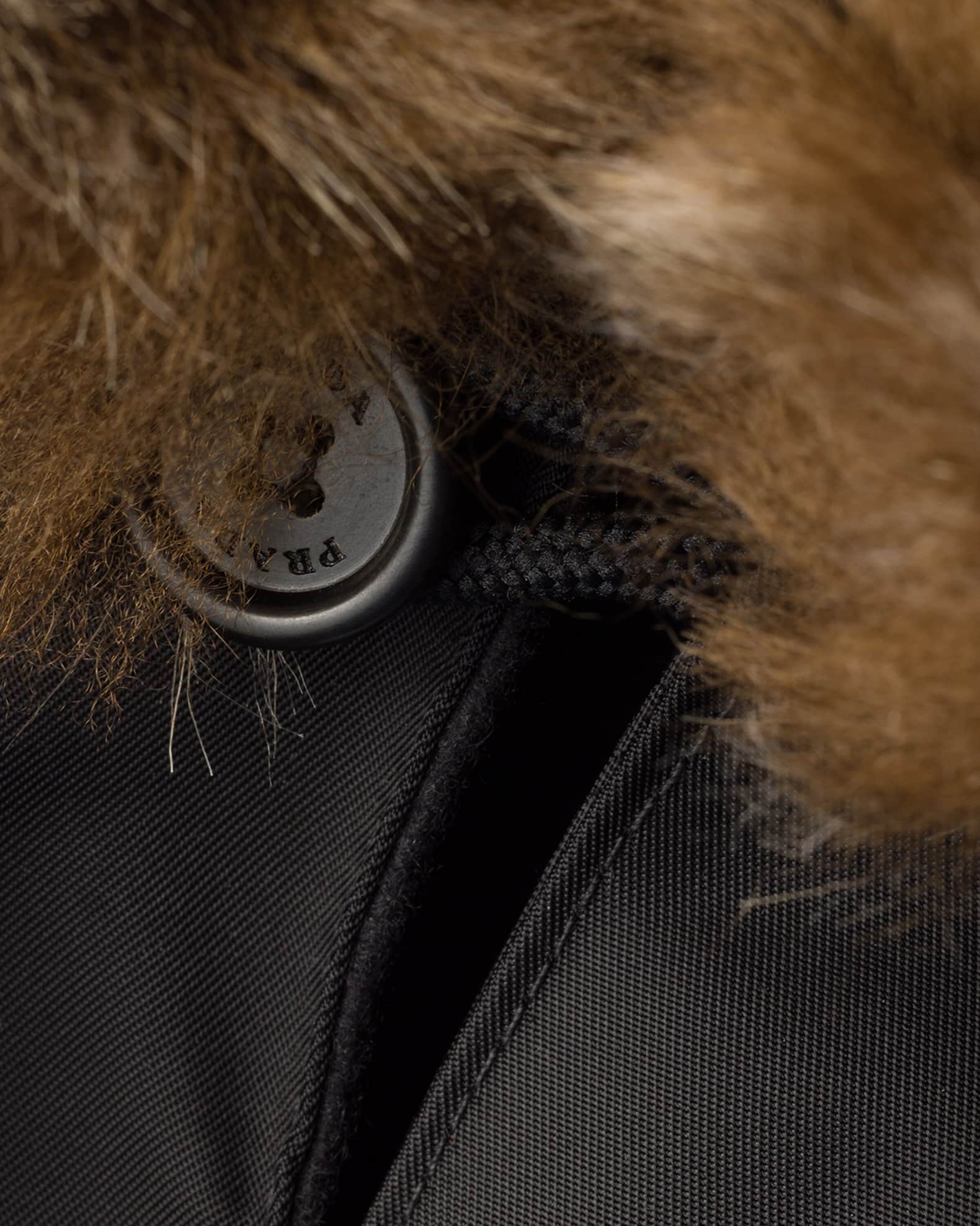 Prada Men's Re-Nylon And Sheep Shearling Hood | Neiman Marcus