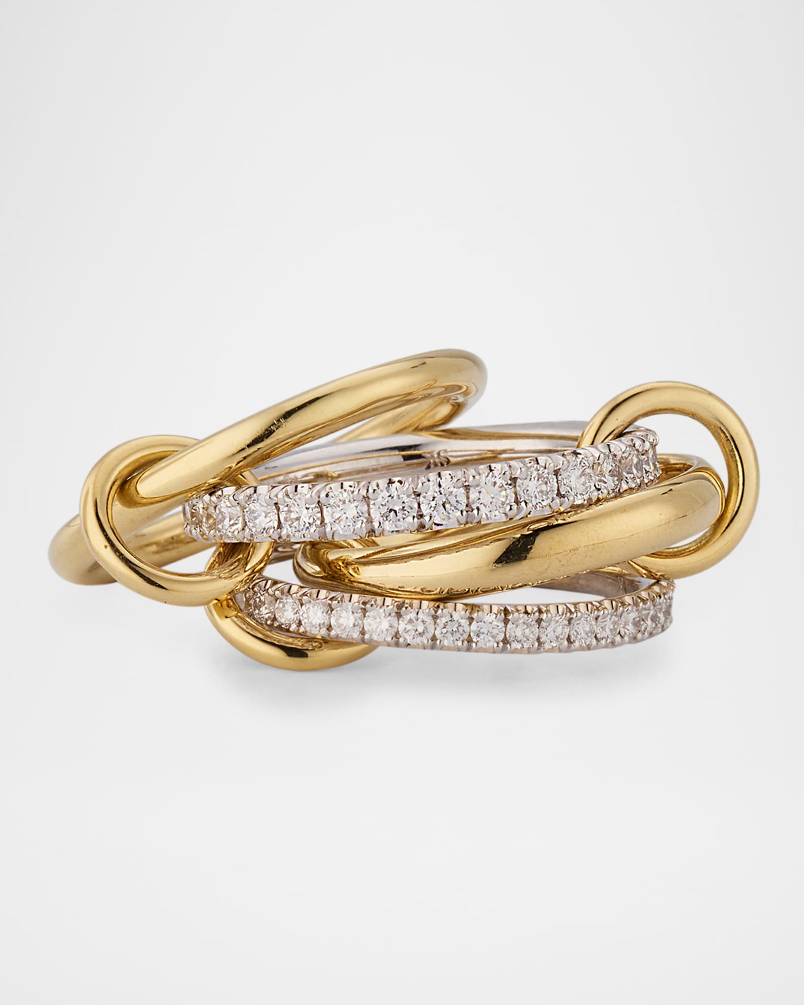 Spinelli Kilcollin Halley Four Link Pave Ring in Yellow Gold and White ...