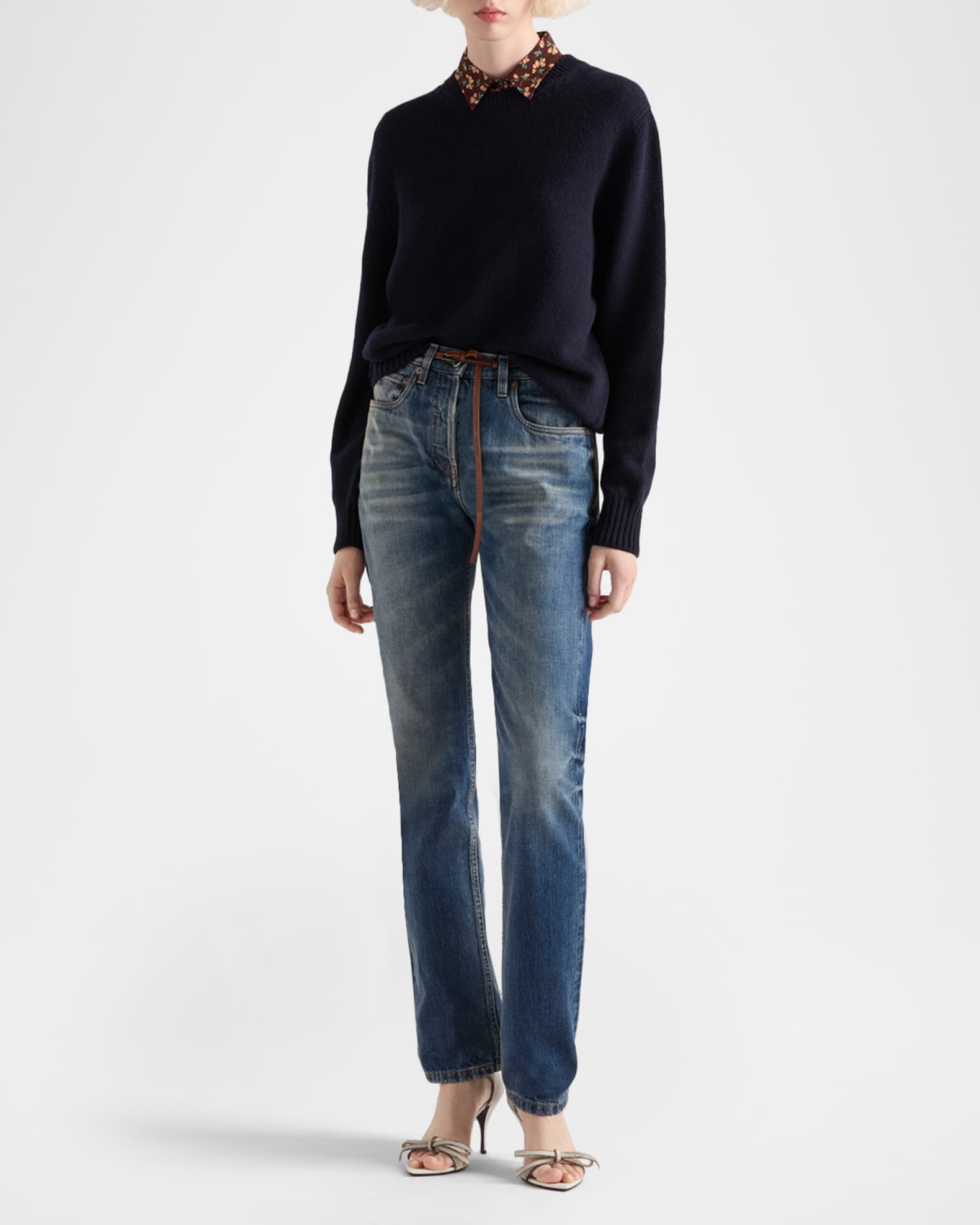 Prada Wool-Cashmere Crewneck Sweater | Neiman Marcus