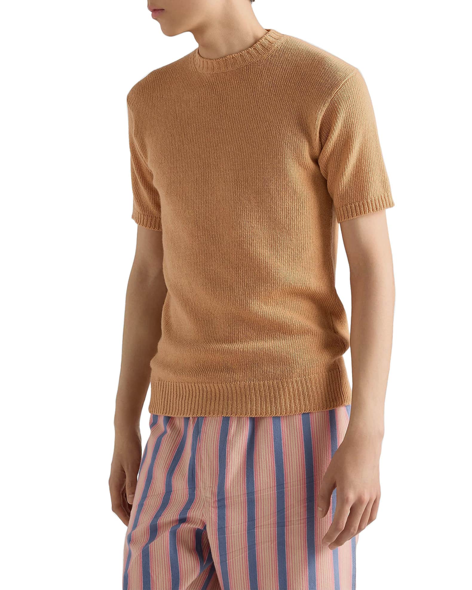 Prada Men's Short-Sleeve Wool-Cashmere Sweater | Neiman Marcus