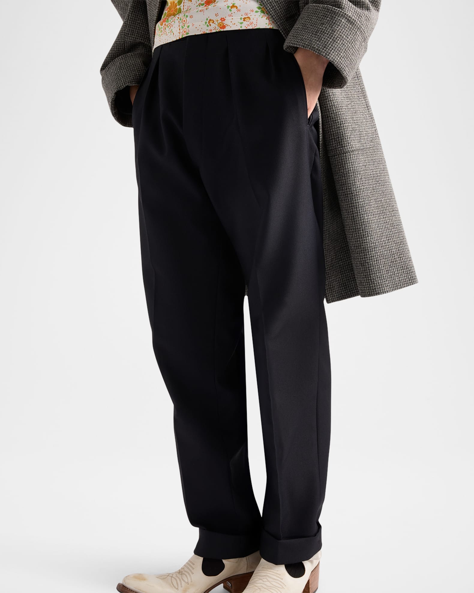 Prada Men's Pleated Wool Straight-Leg Pants | Neiman Marcus