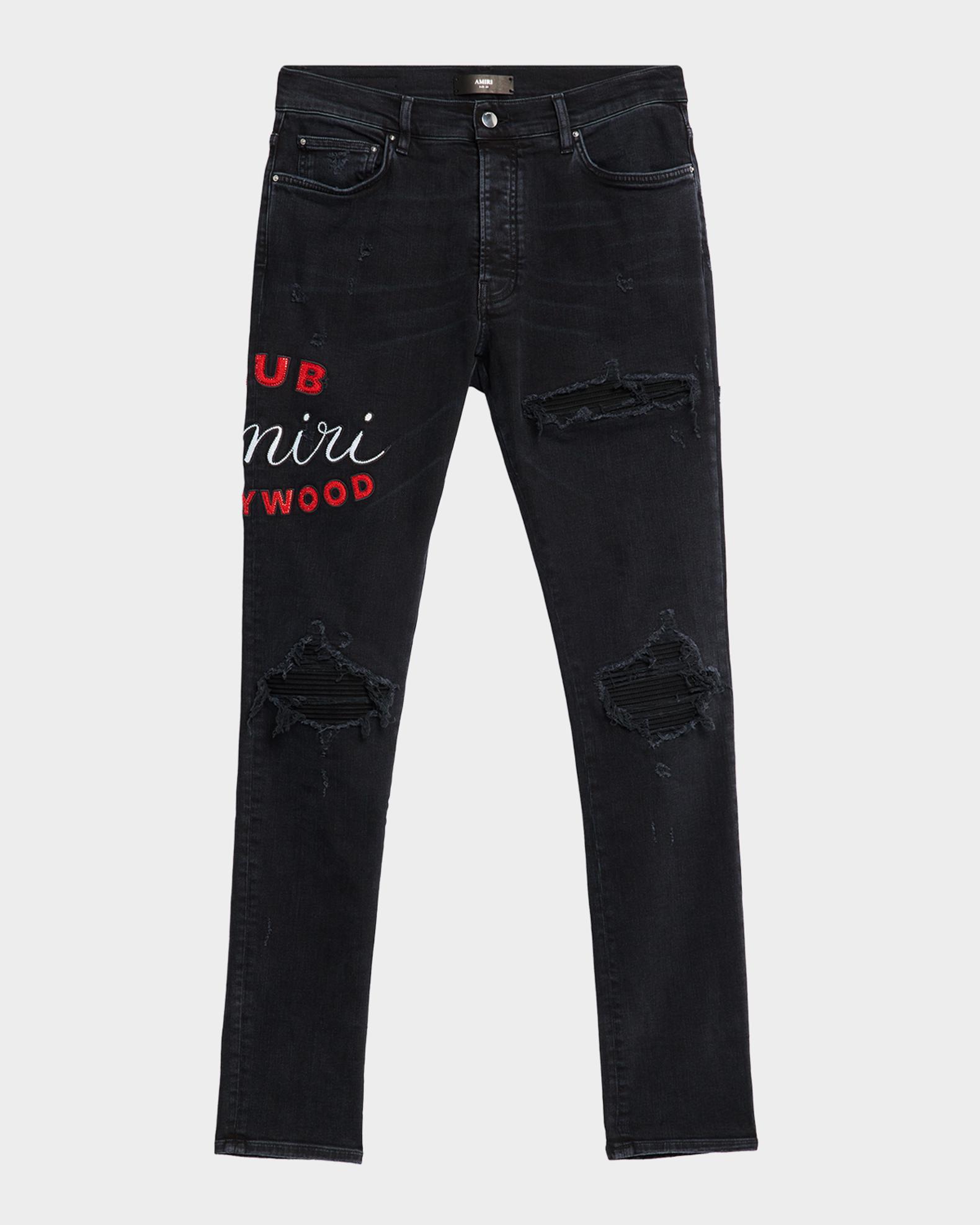 Amiri Men's D-Club Applique Distressed Skinny Jeans | Neiman Marcus