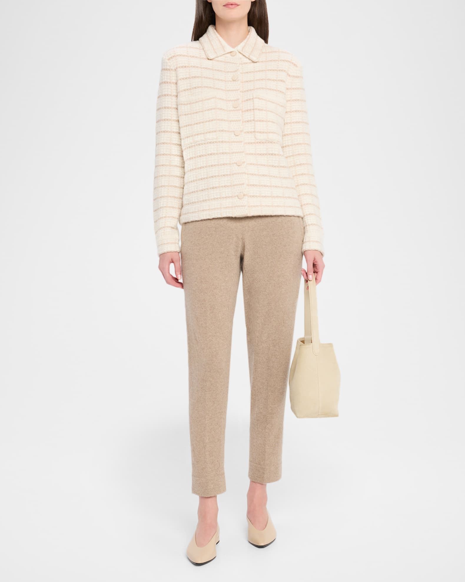 TSE Cashmere Button-Down Boxy Grid Jacket | Neiman Marcus