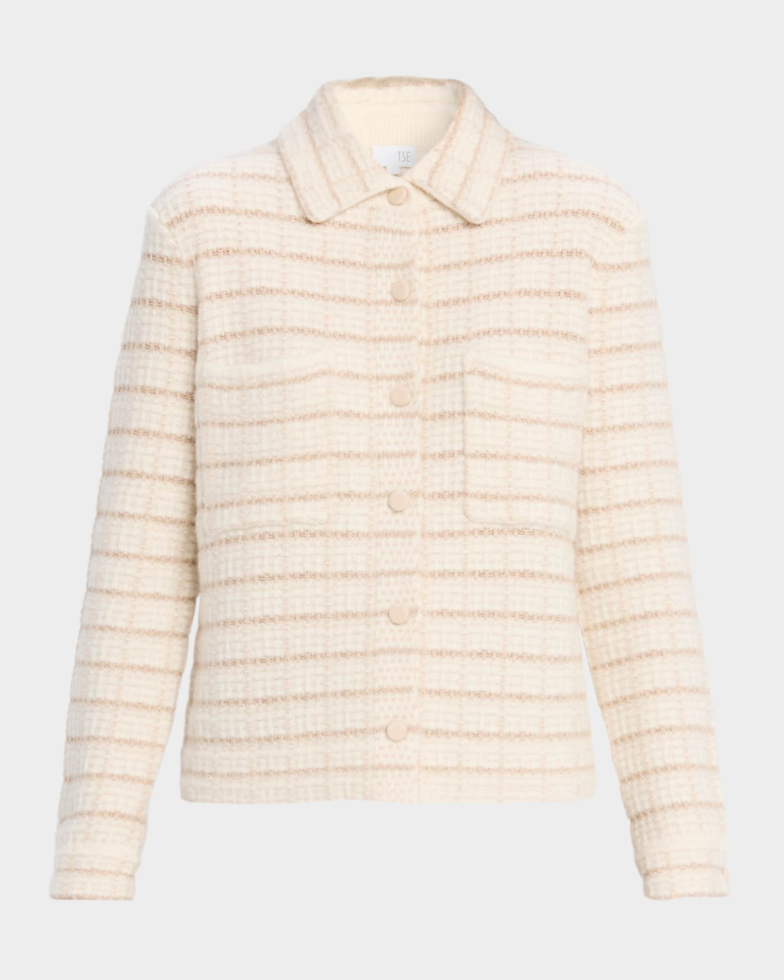 TSE Cashmere Button-Down Boxy Grid Jacket | Neiman Marcus
