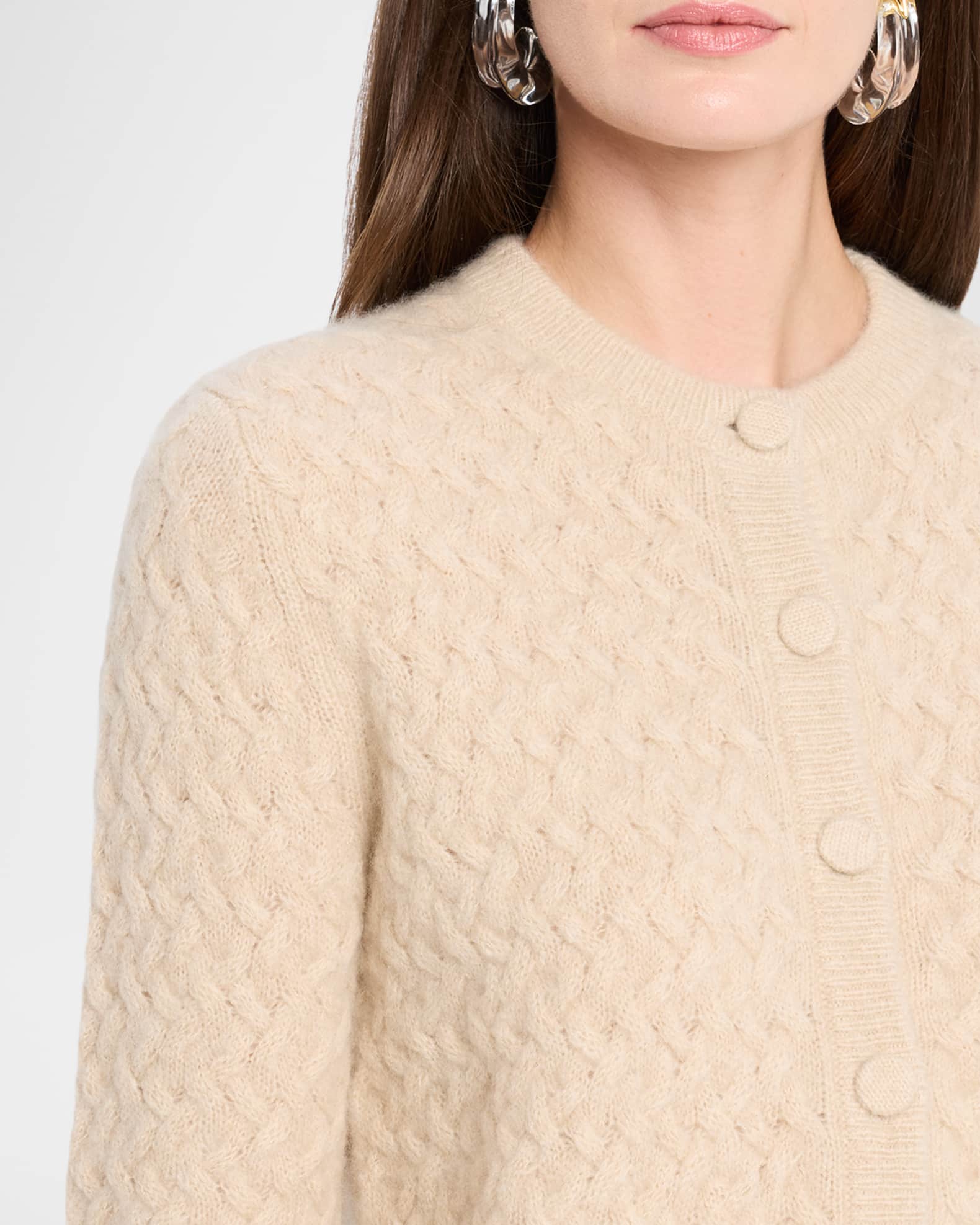 TSE Cashmere Boucle Cashmere Cable-Knit Cardigan | Neiman Marcus