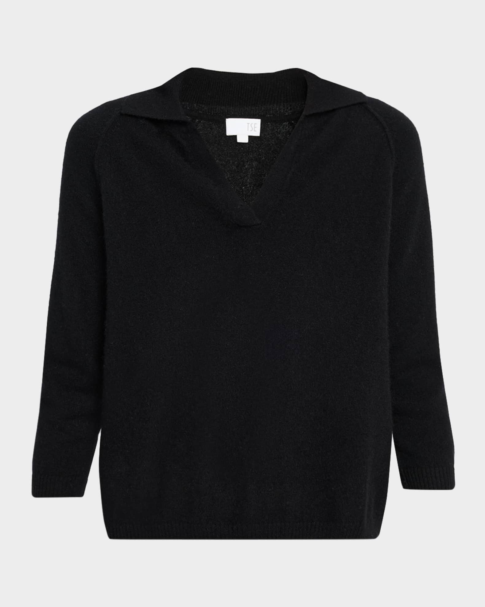 TSE Cashmere Cashmere 3/4-Sleeve Polo Sweater | Neiman Marcus