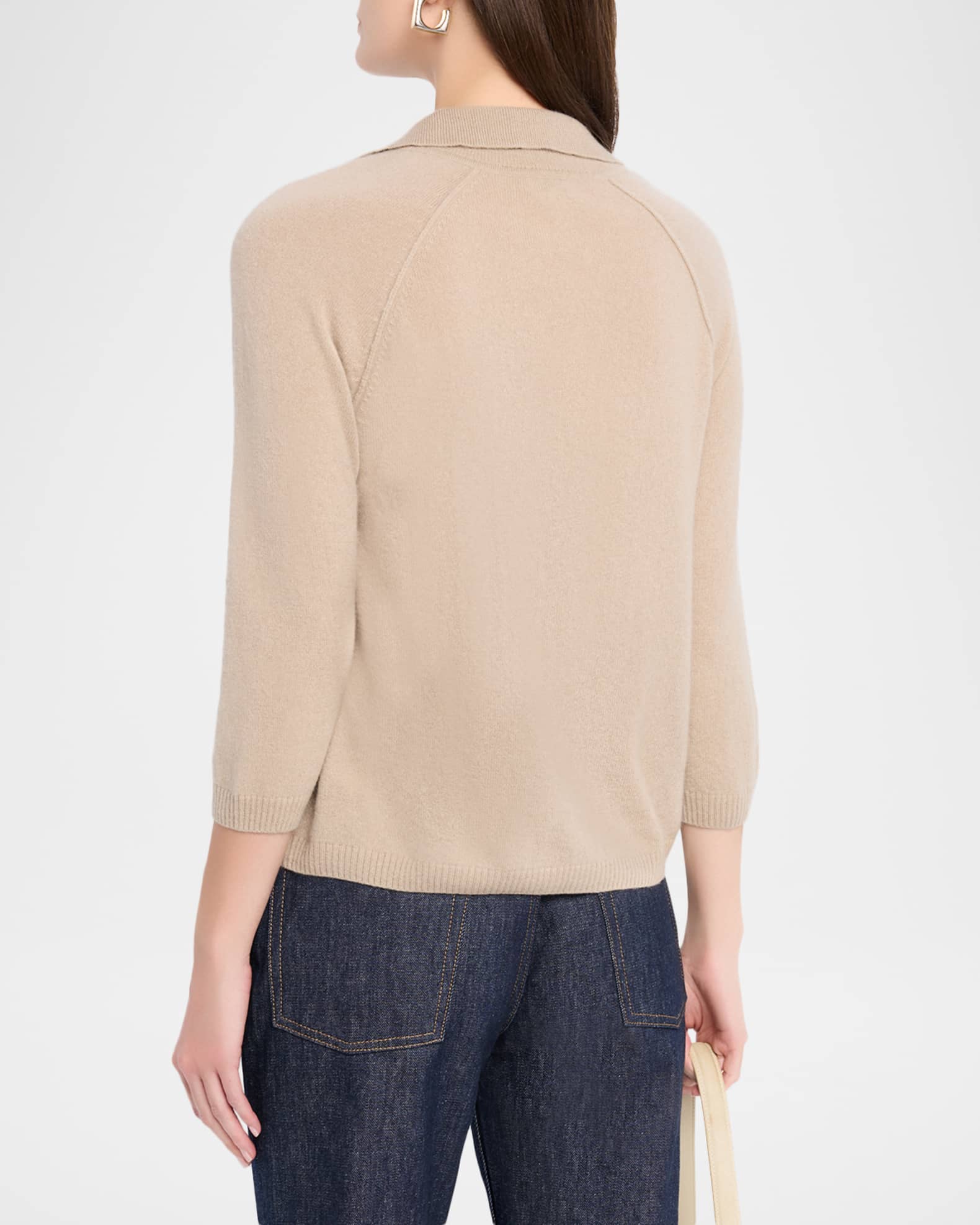 TSE Cashmere Cashmere 3/4-Sleeve Polo Sweater | Neiman Marcus