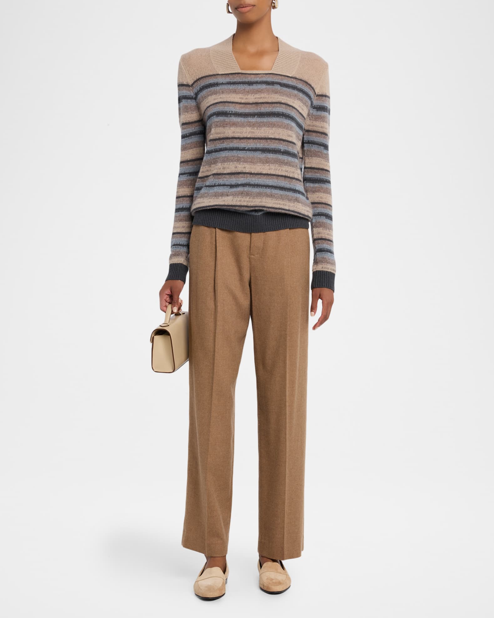 Cashmere Square-Neck Striped Top | Neiman Marcus