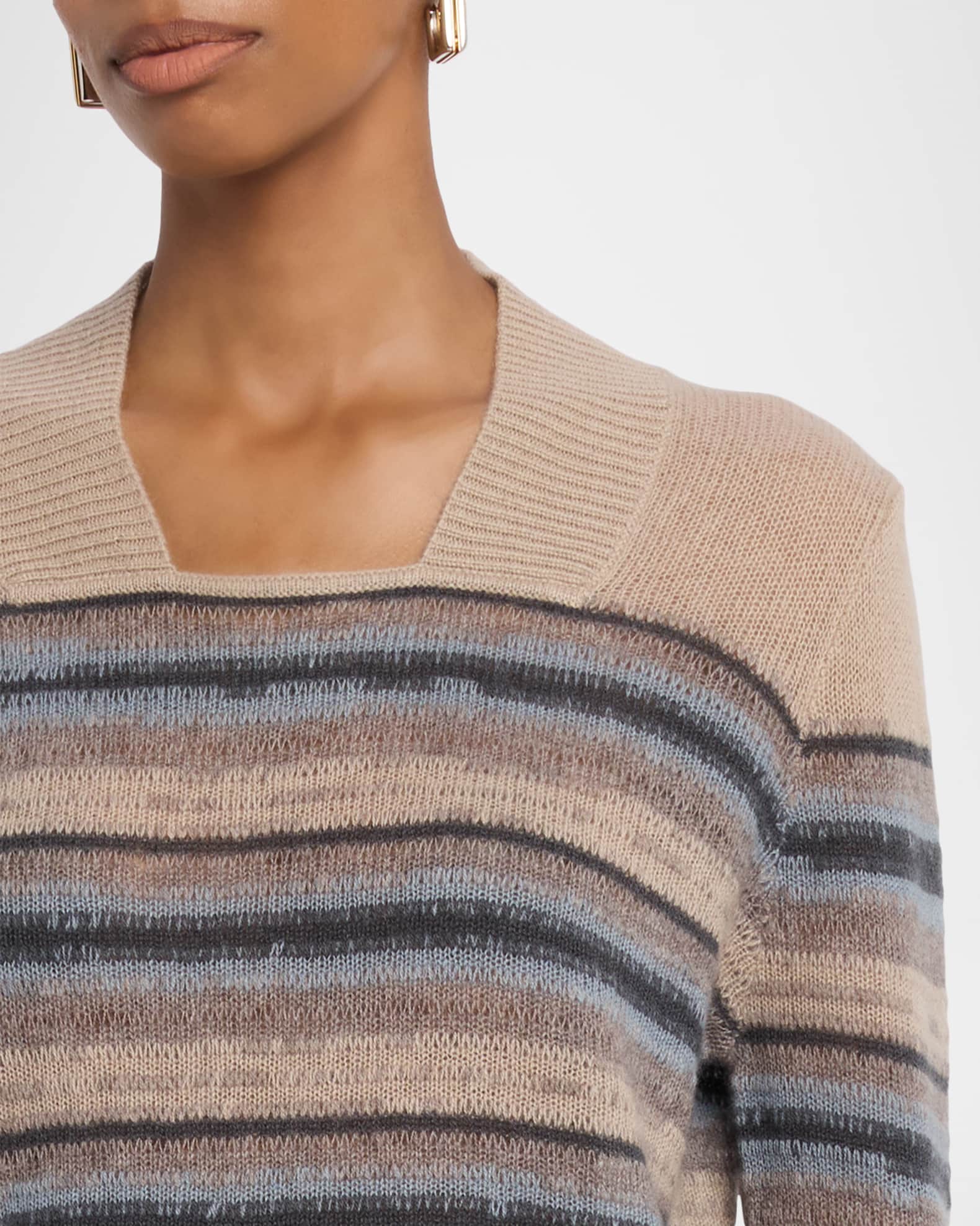 Cashmere Square-Neck Striped Top | Neiman Marcus