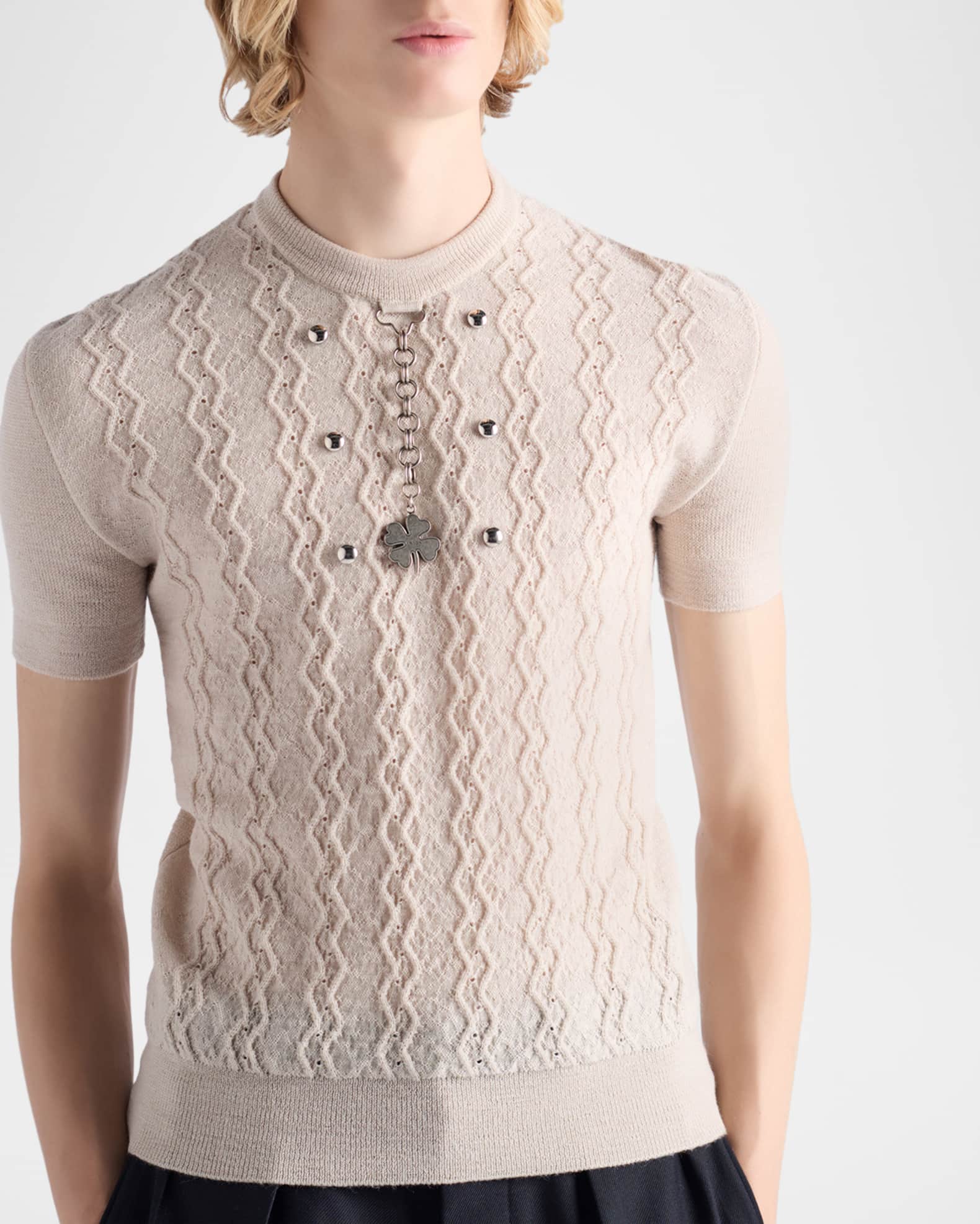 Prada Men's Short-Sleeve Wool Crewneck Sweater | Neiman Marcus