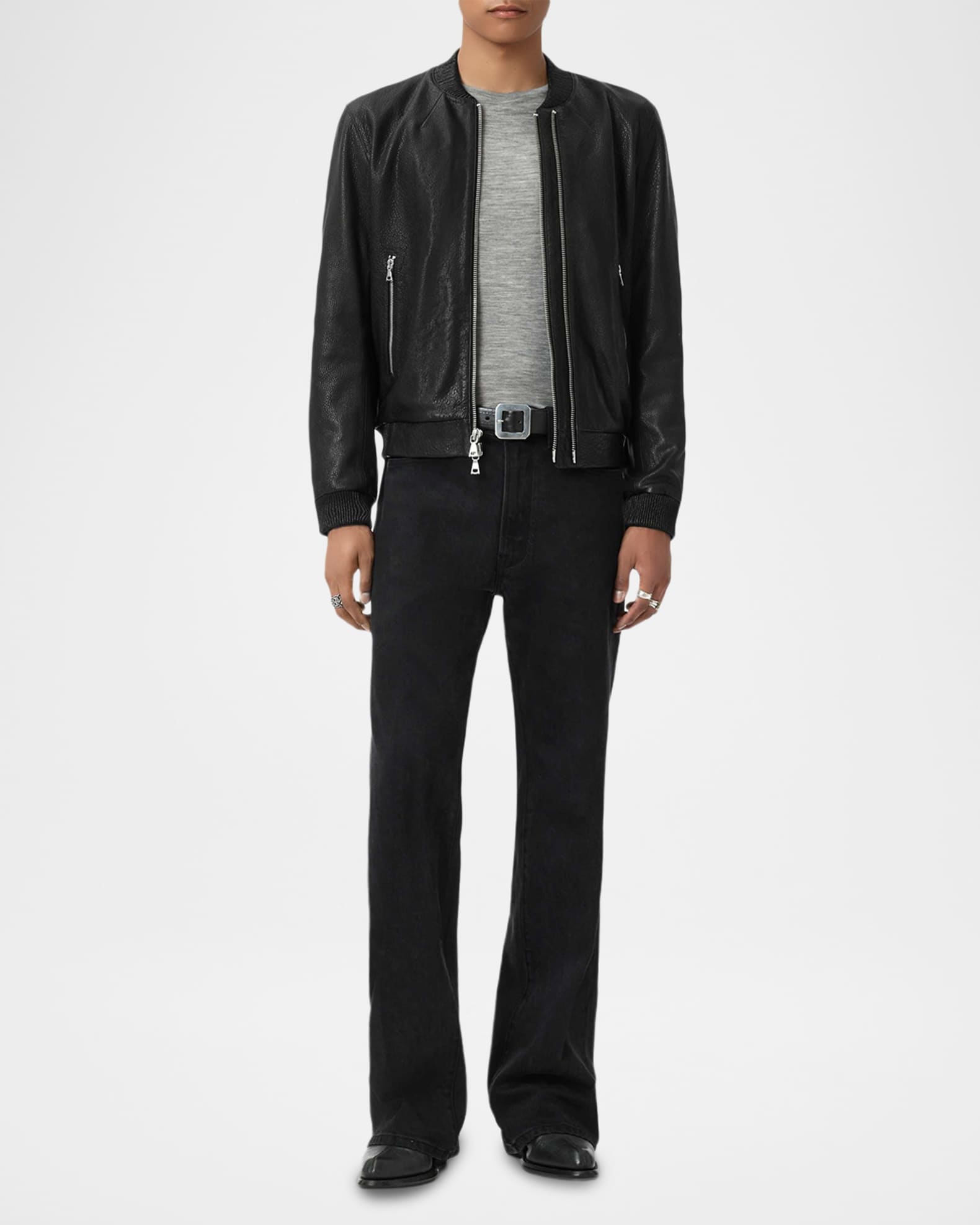 John Varvatos Men's Xavier Leather Bomber Jacket | Neiman Marcus