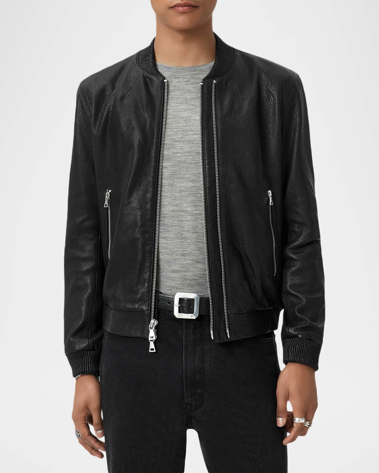 John Varvatos Men's Xavier Leather Bomber Jacket | Neiman Marcus