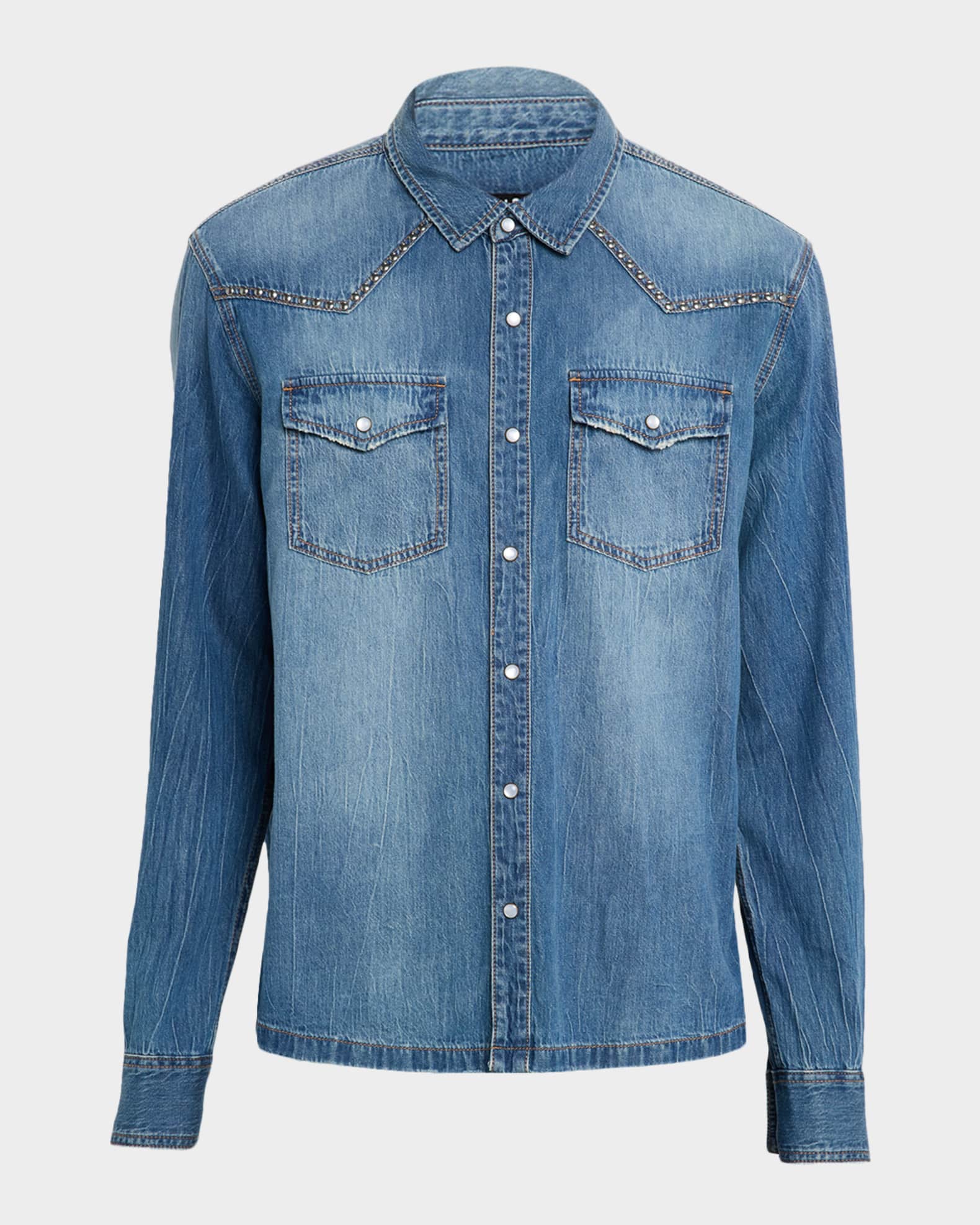 Ksubi Men's Whiplash Denim Snap-Front Western Shirt | Neiman Marcus