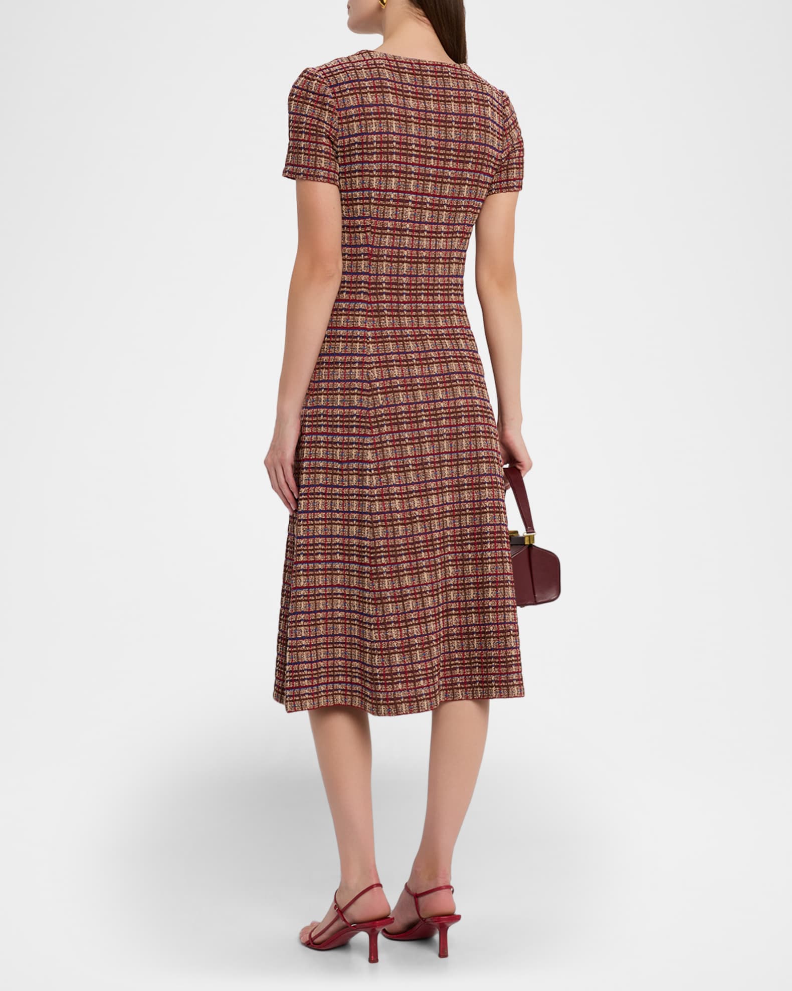 Misook A-Line Plaid Multi-Stitch Knit Midi Dress | Neiman Marcus