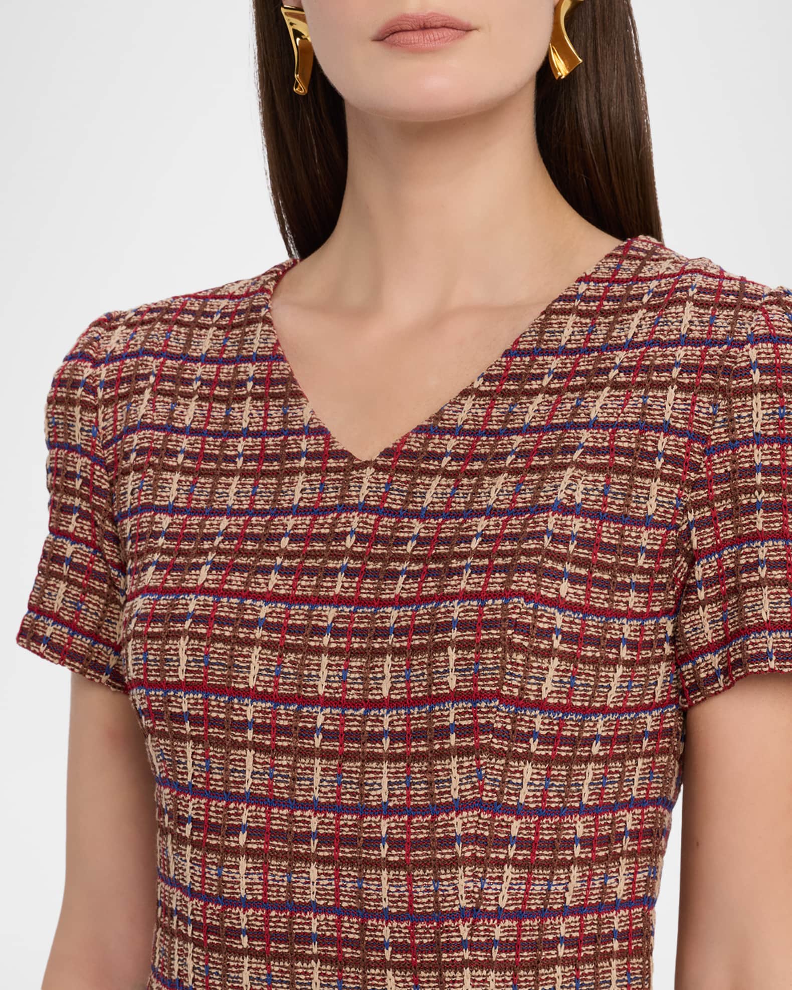 Misook A-Line Plaid Multi-Stitch Knit Midi Dress | Neiman Marcus