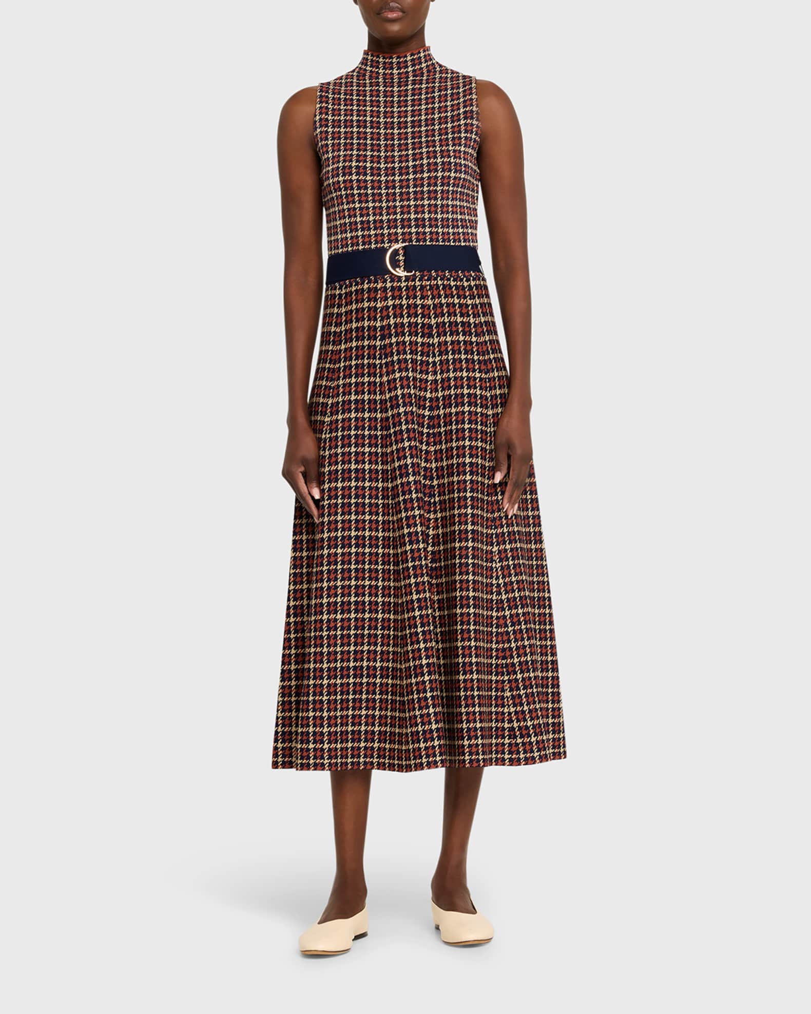Cara Cara Brice Belted Plaid Knit Midi Dress | Neiman Marcus