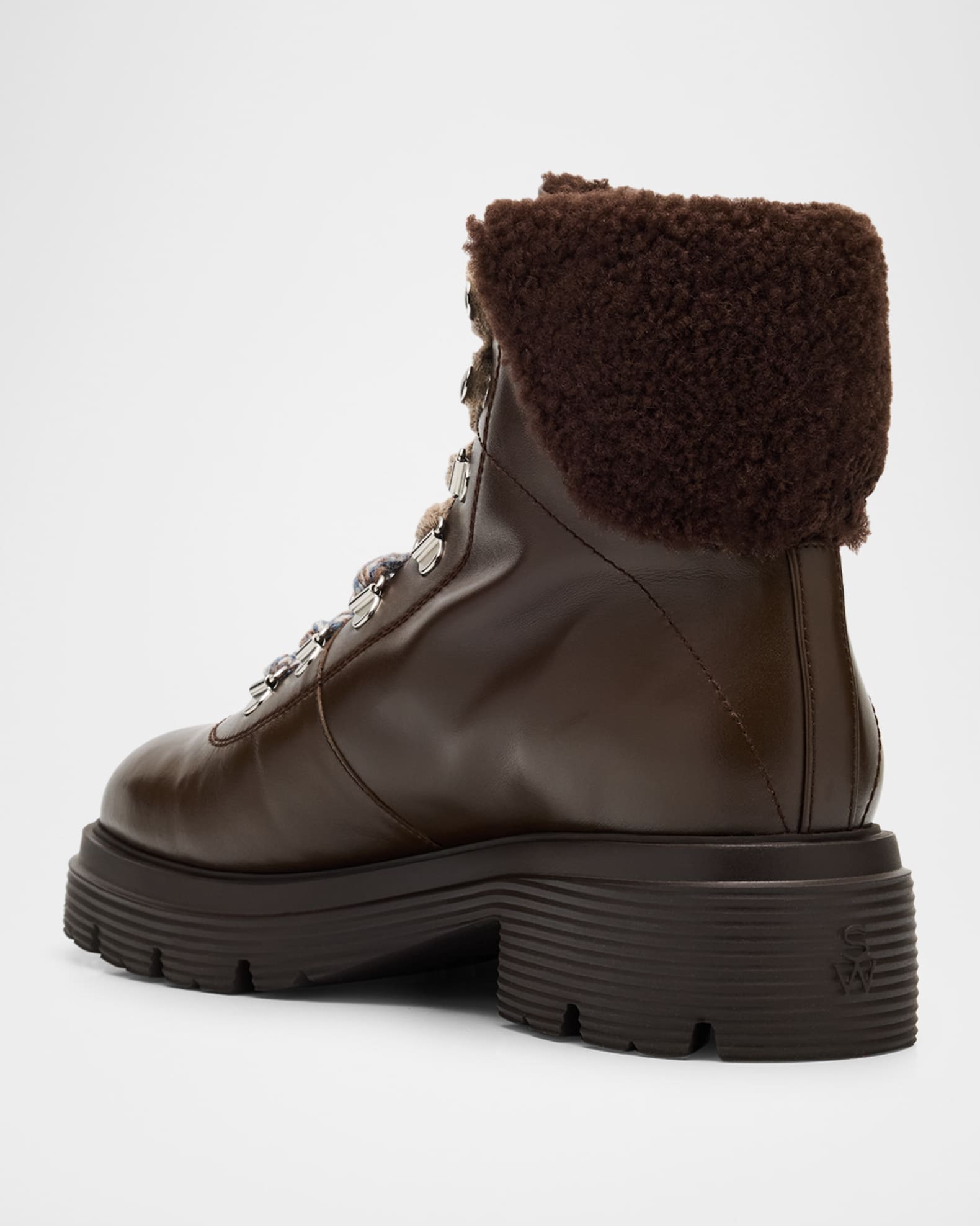 Stuart Weitzman Hudson Lite Lace Shearling-Lined Leather Combat Boots ...