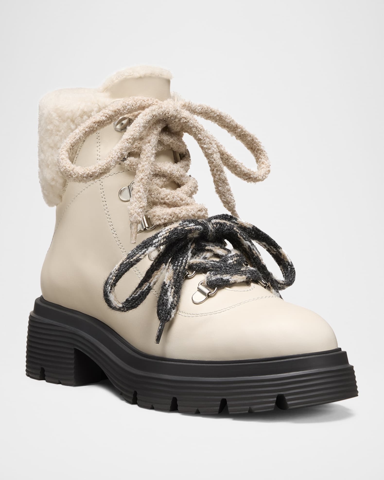 Stuart Weitzman Hudson Lite Lace Shearling-Lined Leather Combat Boots ...