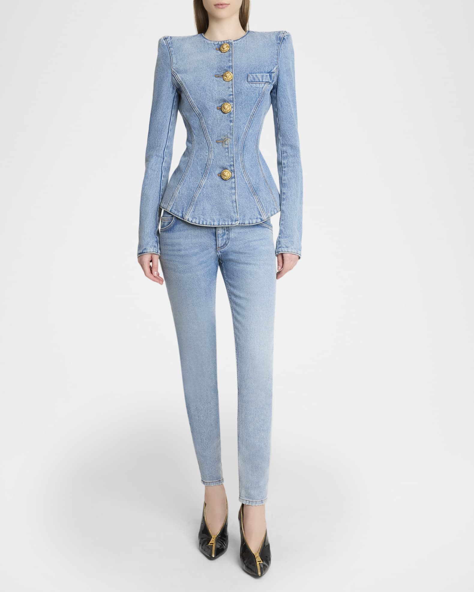 Balmain Buttoned Denim Jacket | Neiman Marcus