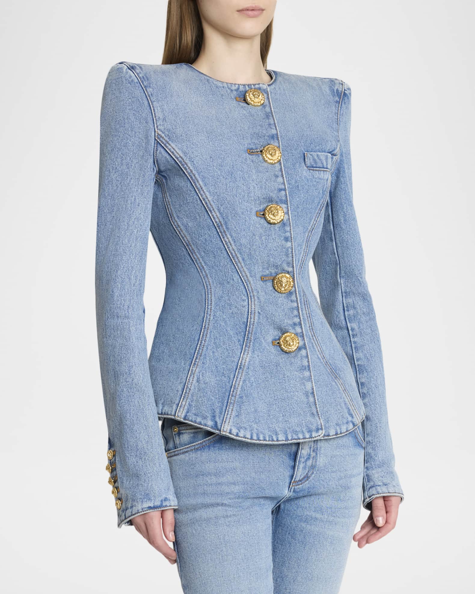 Balmain Buttoned Denim Jacket | Neiman Marcus