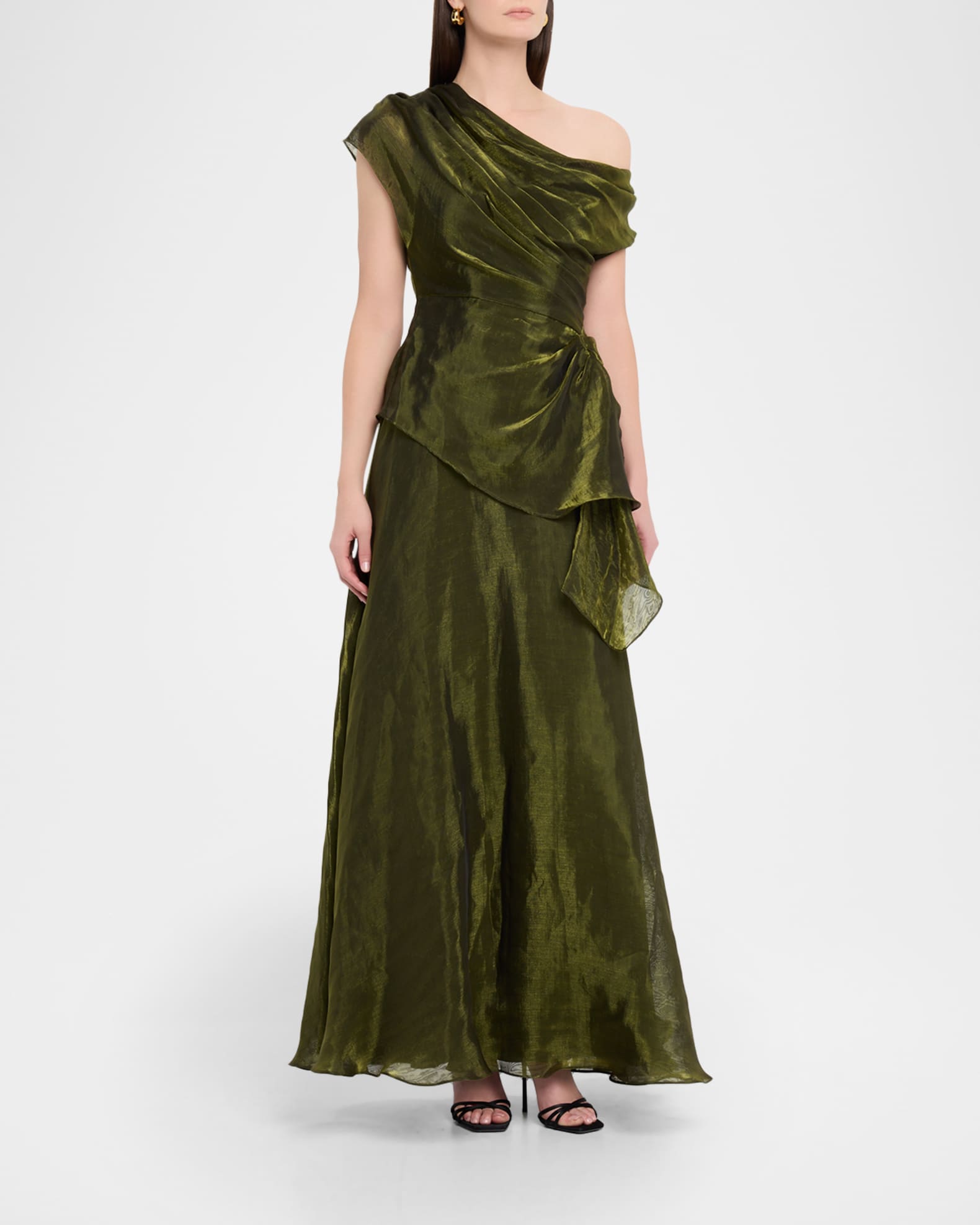 Theia Avalina Draped Organza Lame Peplum Gown | Neiman Marcus