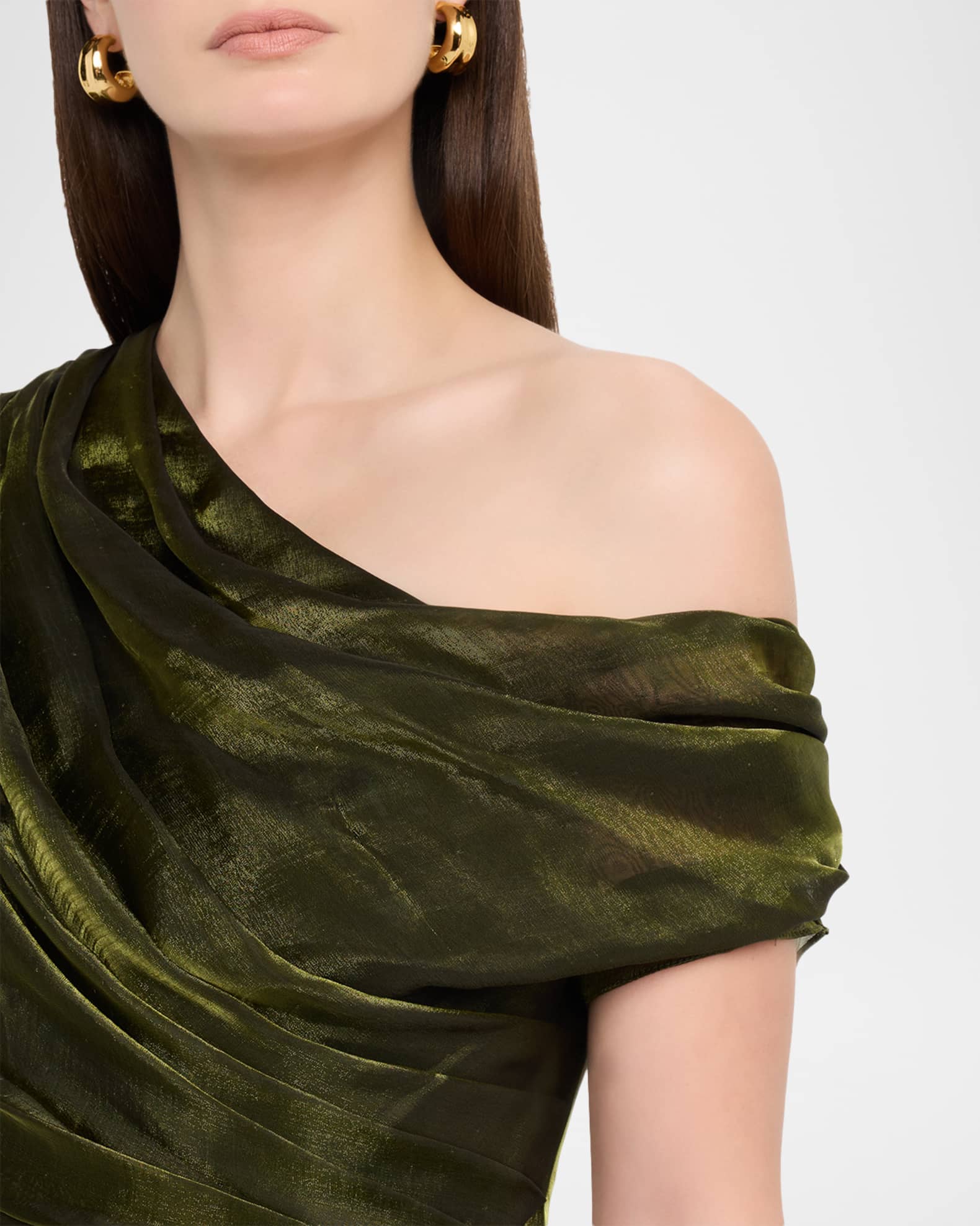Theia Avalina Draped Organza Lame Peplum Gown | Neiman Marcus