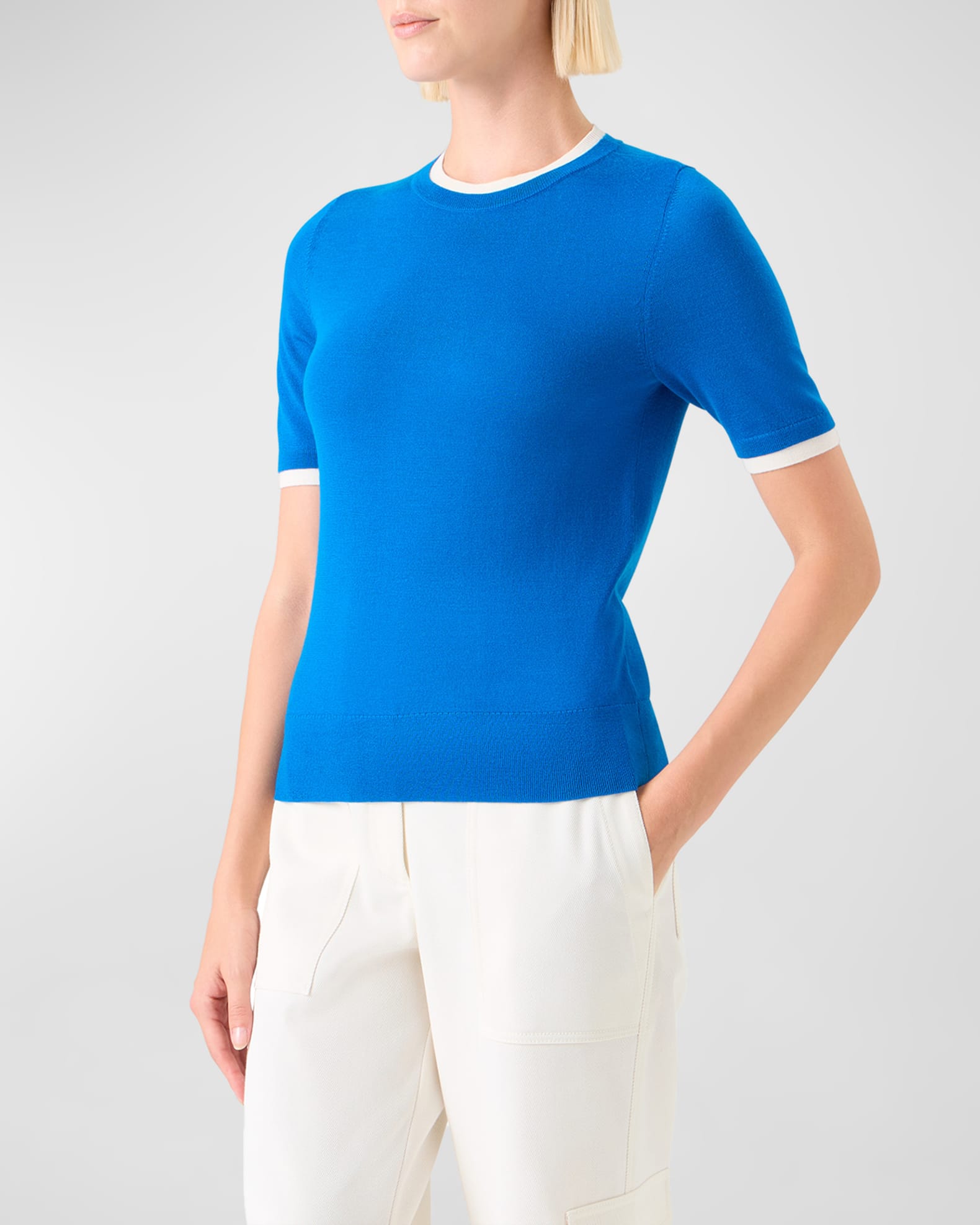 Akris punto Layered Short-Sleeve Knit Sweater | Neiman Marcus