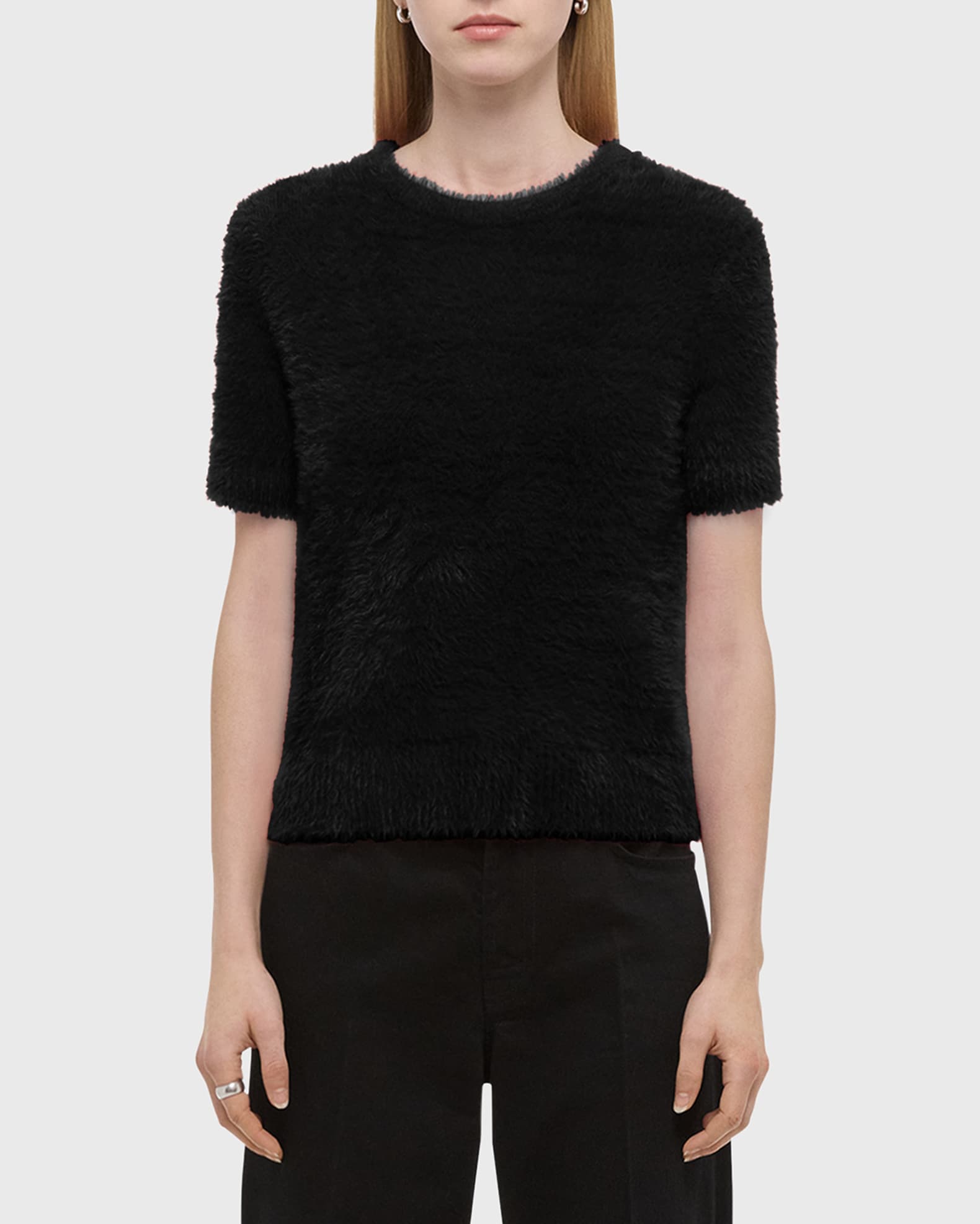 Helmut Lang Cropped Eyelash Knit Tee | Neiman Marcus