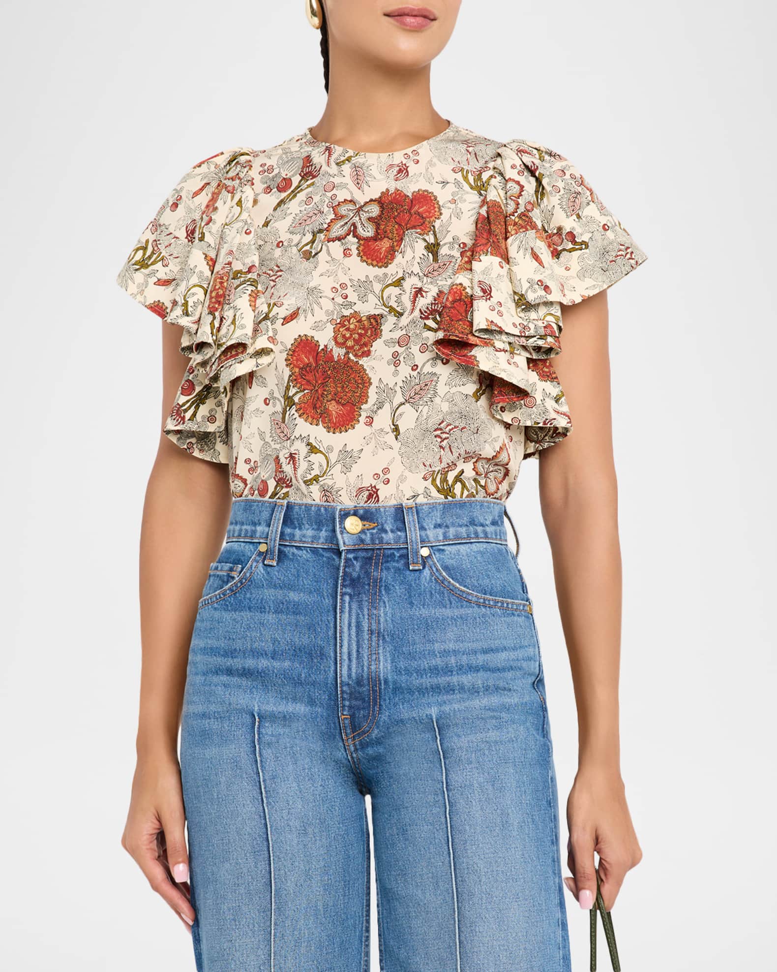 Ulla Johnson Lena Silk Flutter Sleeve Blouse | Neiman Marcus
