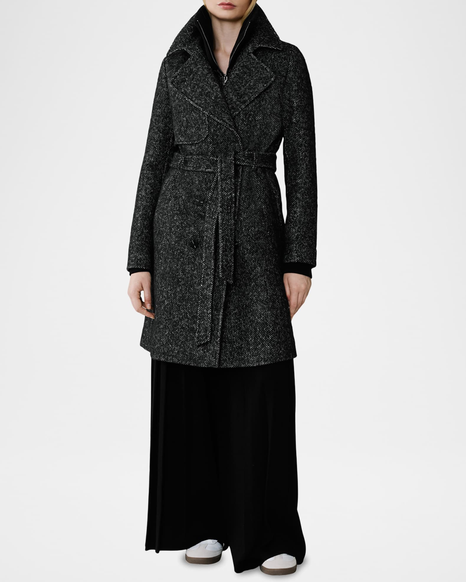 Soia & Kyo Fabianne-H Wool Houndstooth Trench Coat | Neiman Marcus